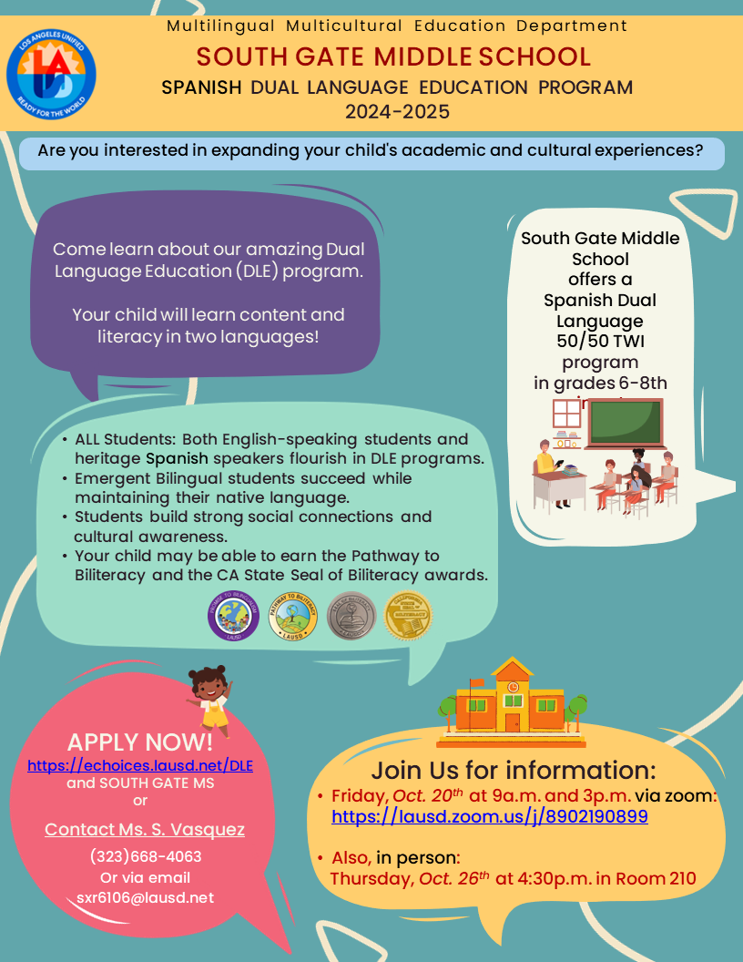 Enrollment – Dual Language Program – South Gate Middle School