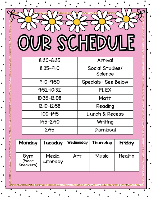 Daily Schedule & Specials – Jessica Cagno – Frank J. Dugan Elementary ...