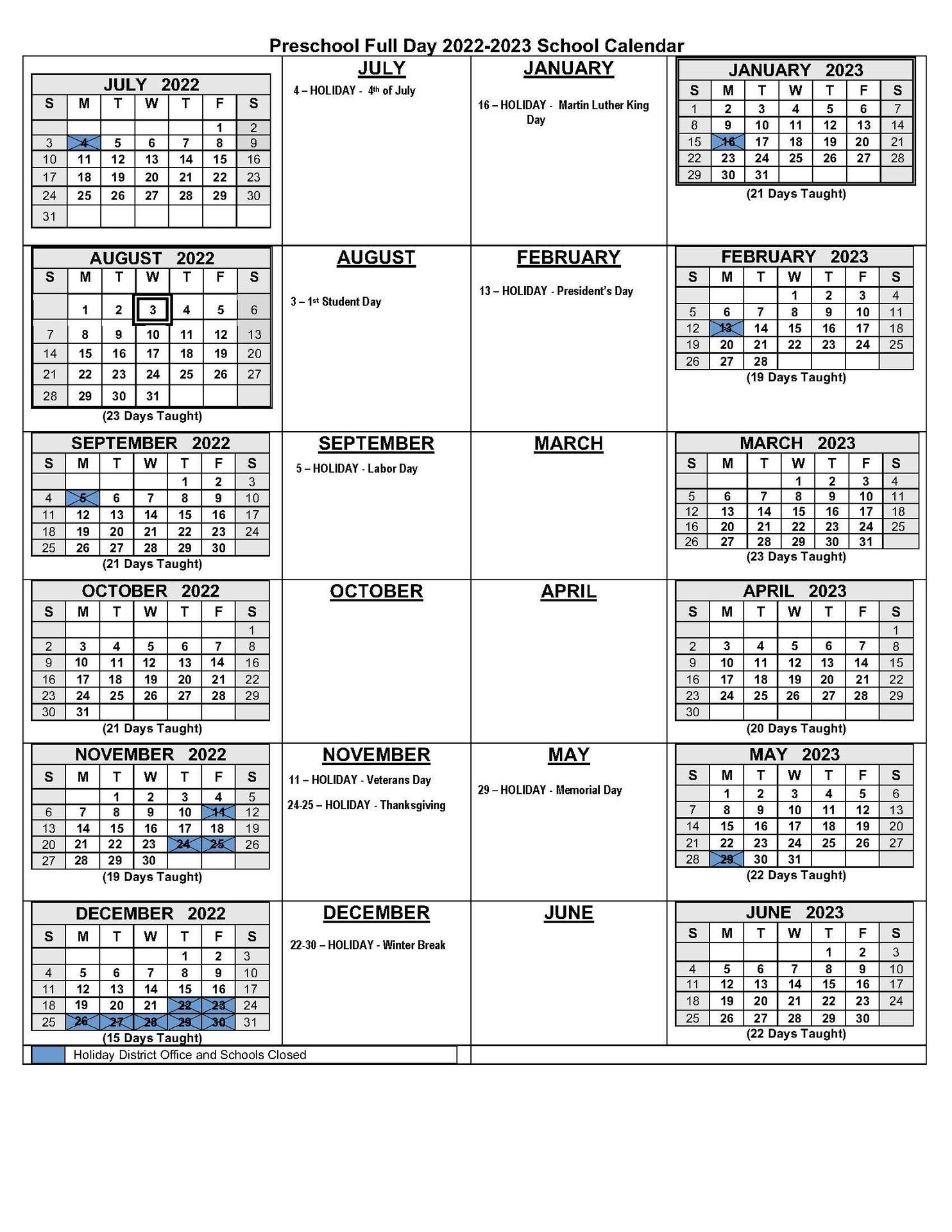 Kindercare Calendar 2022 2023 2023