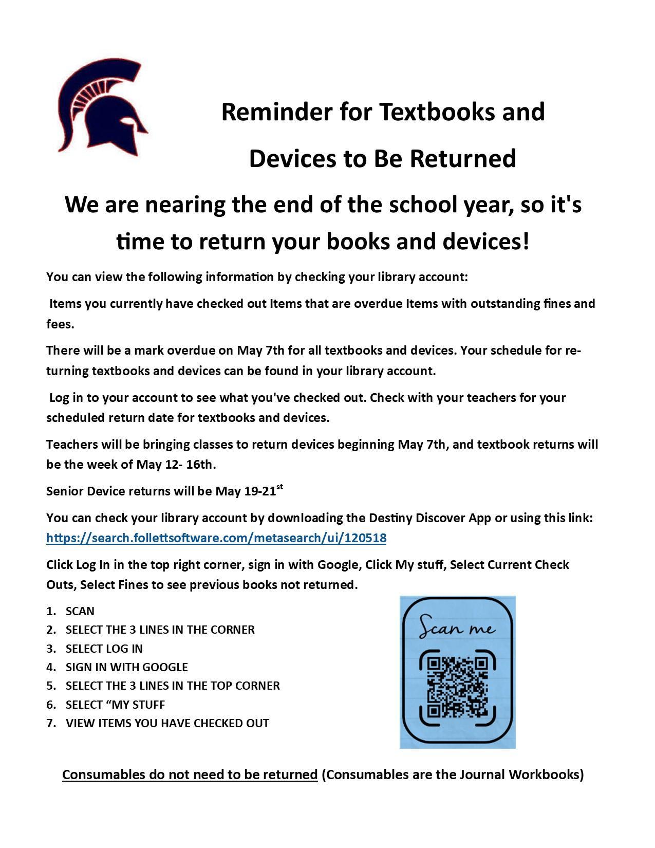 Strathmore High School: Reminder to Return Textbooks, Books and Devices ...