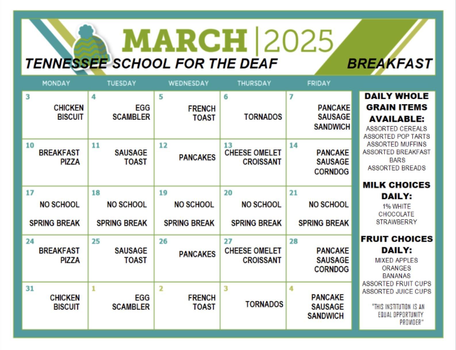 Monthly Menu's - TSD-Knoxville - Tennessee Schools for the Deaf