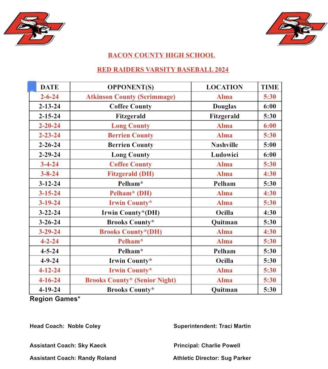 BCHS Baseball – Baseball – Bacon County School District