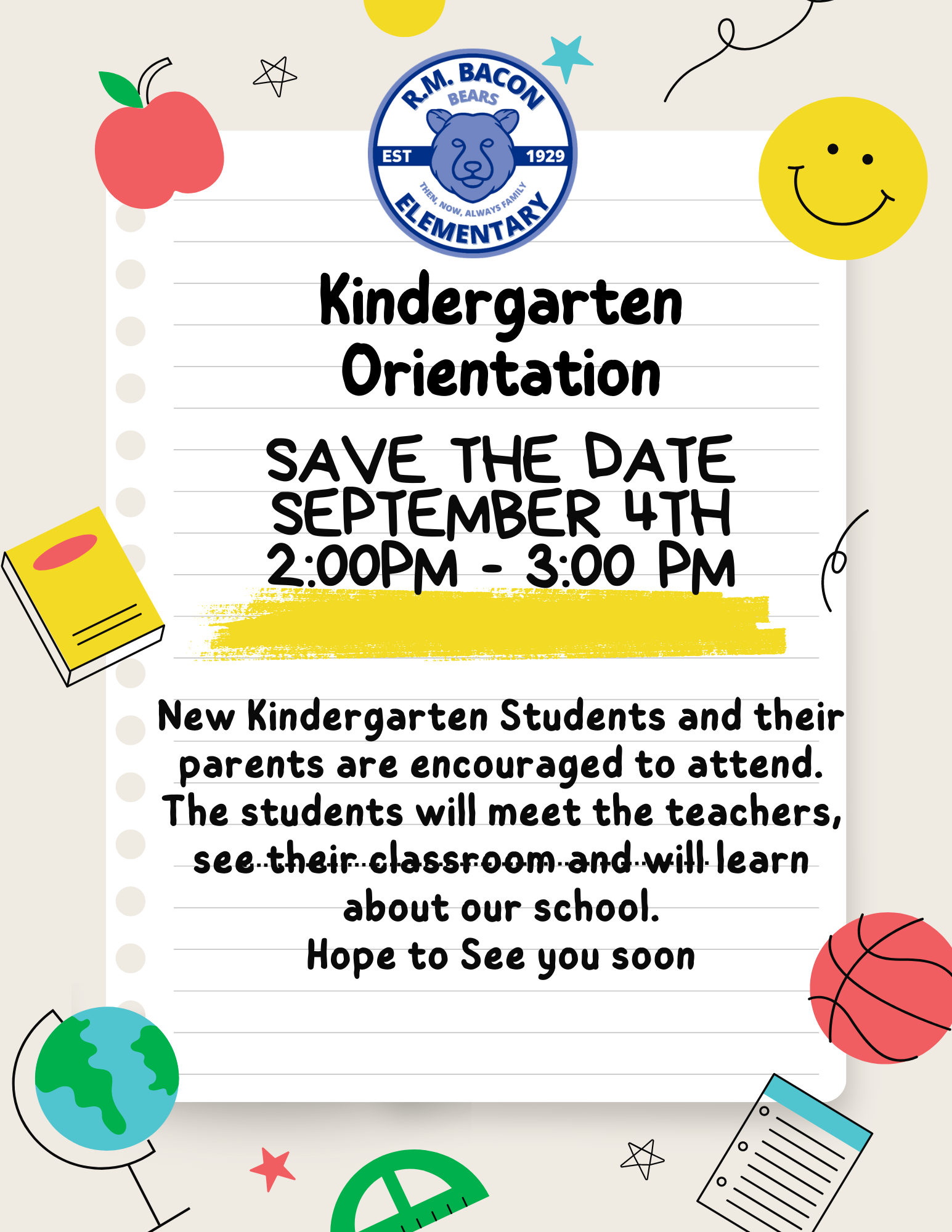 Kindergarten Orientation & School Supply List | R.M. Bacon Elementary