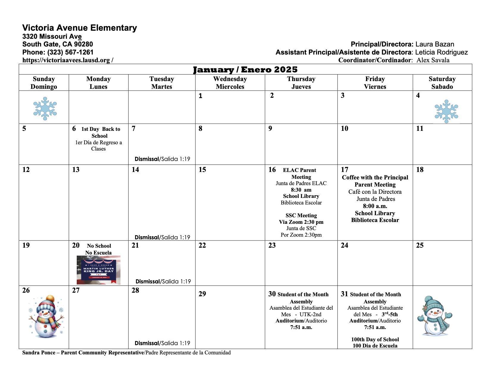 Victoria Parent Calendar – Parents – Victoria Avenue Elementary