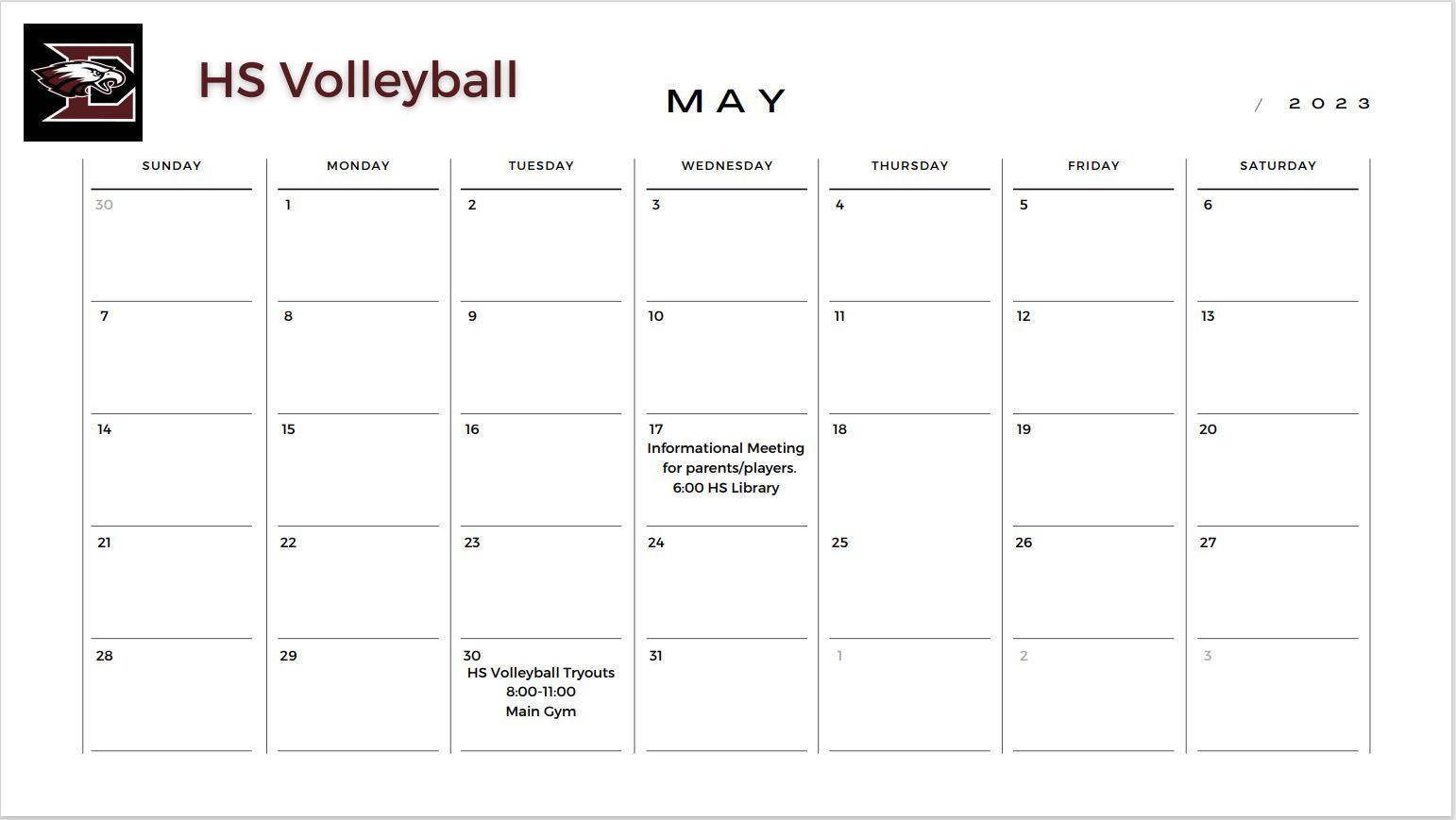 Calendar – HS Volleyball – Eagleville School