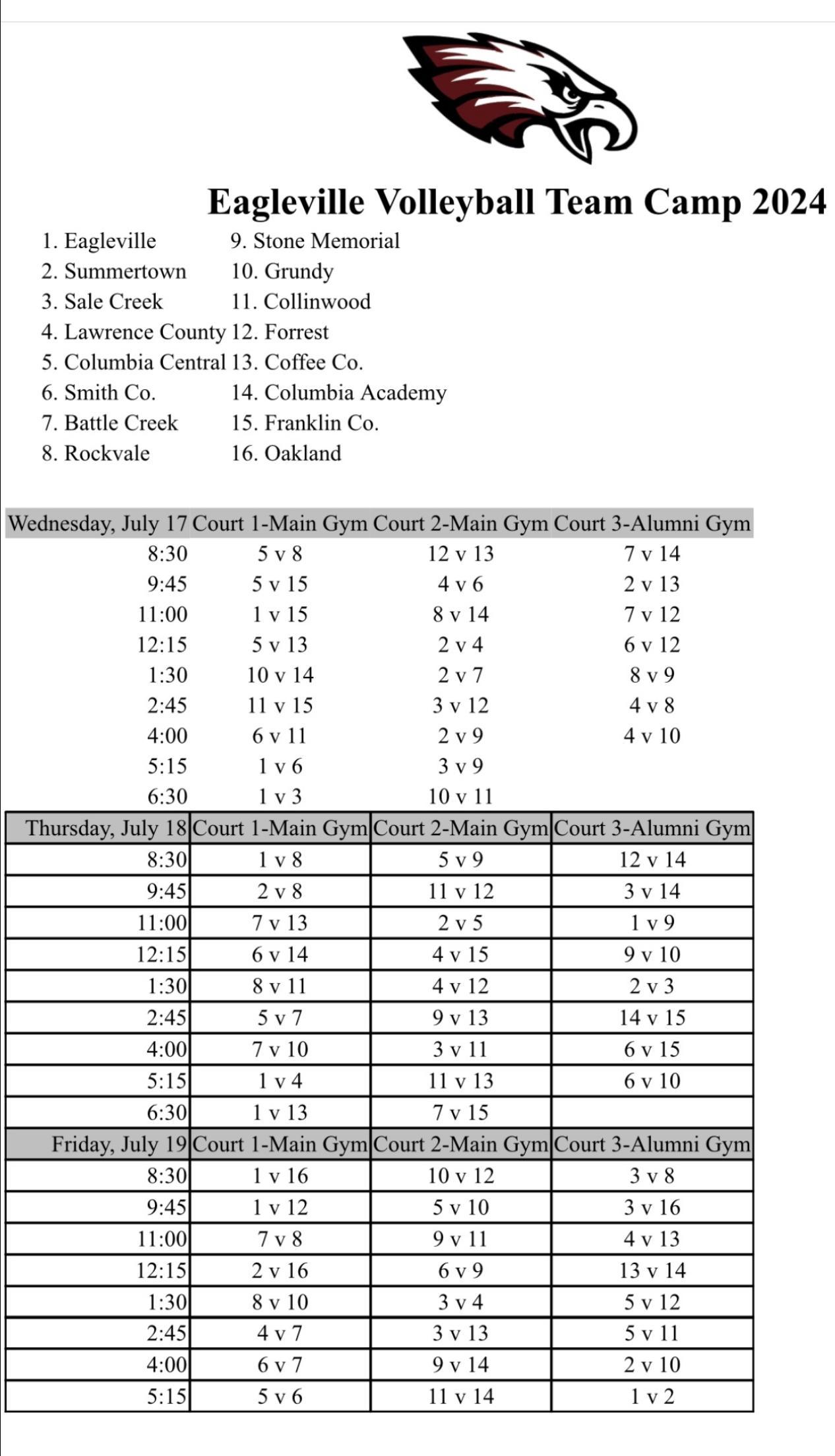 2024 Camp Information – HS Volleyball – Eagleville School