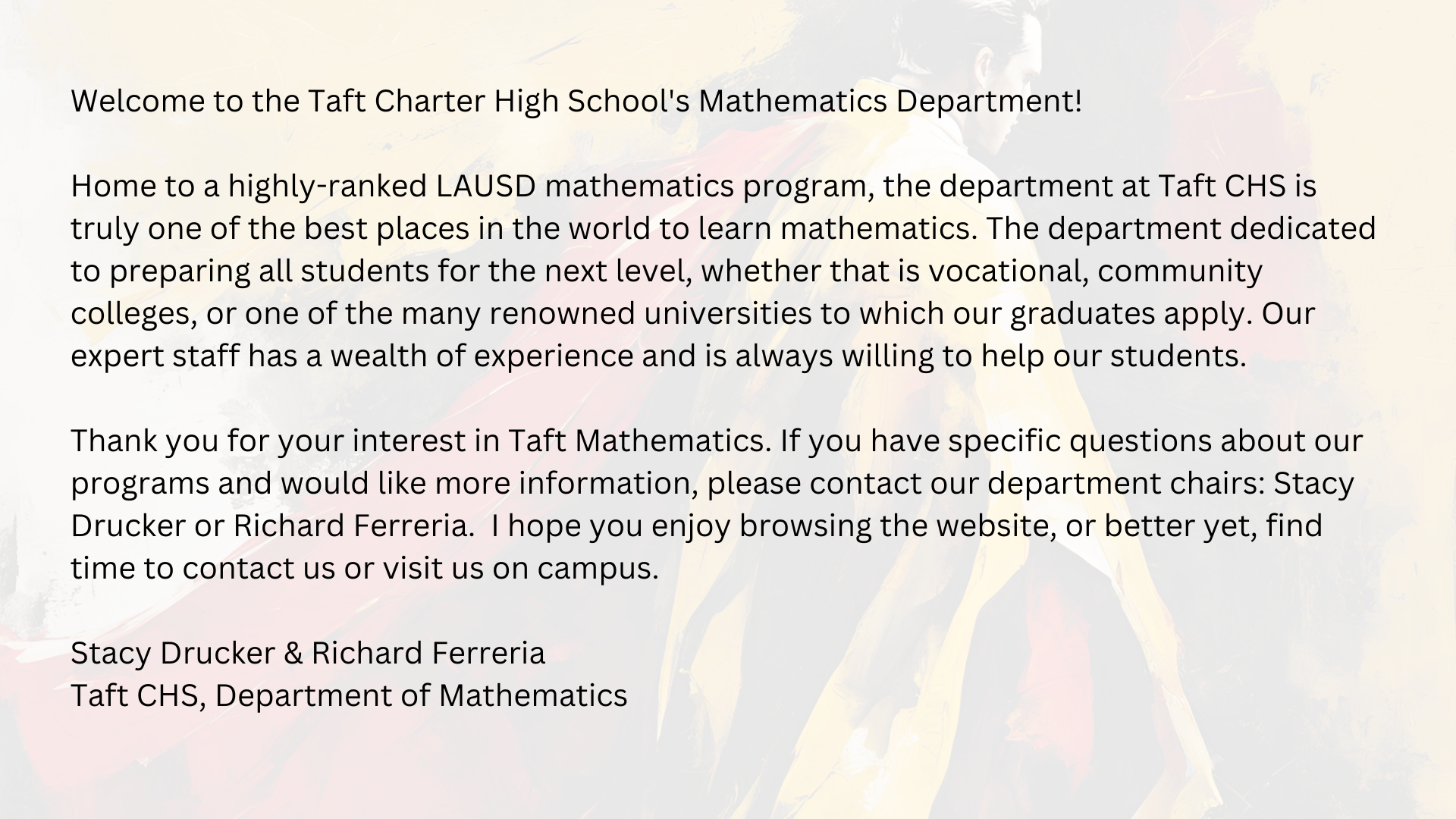 Department Chair's Message – Mathematics – Taft Charter High School
