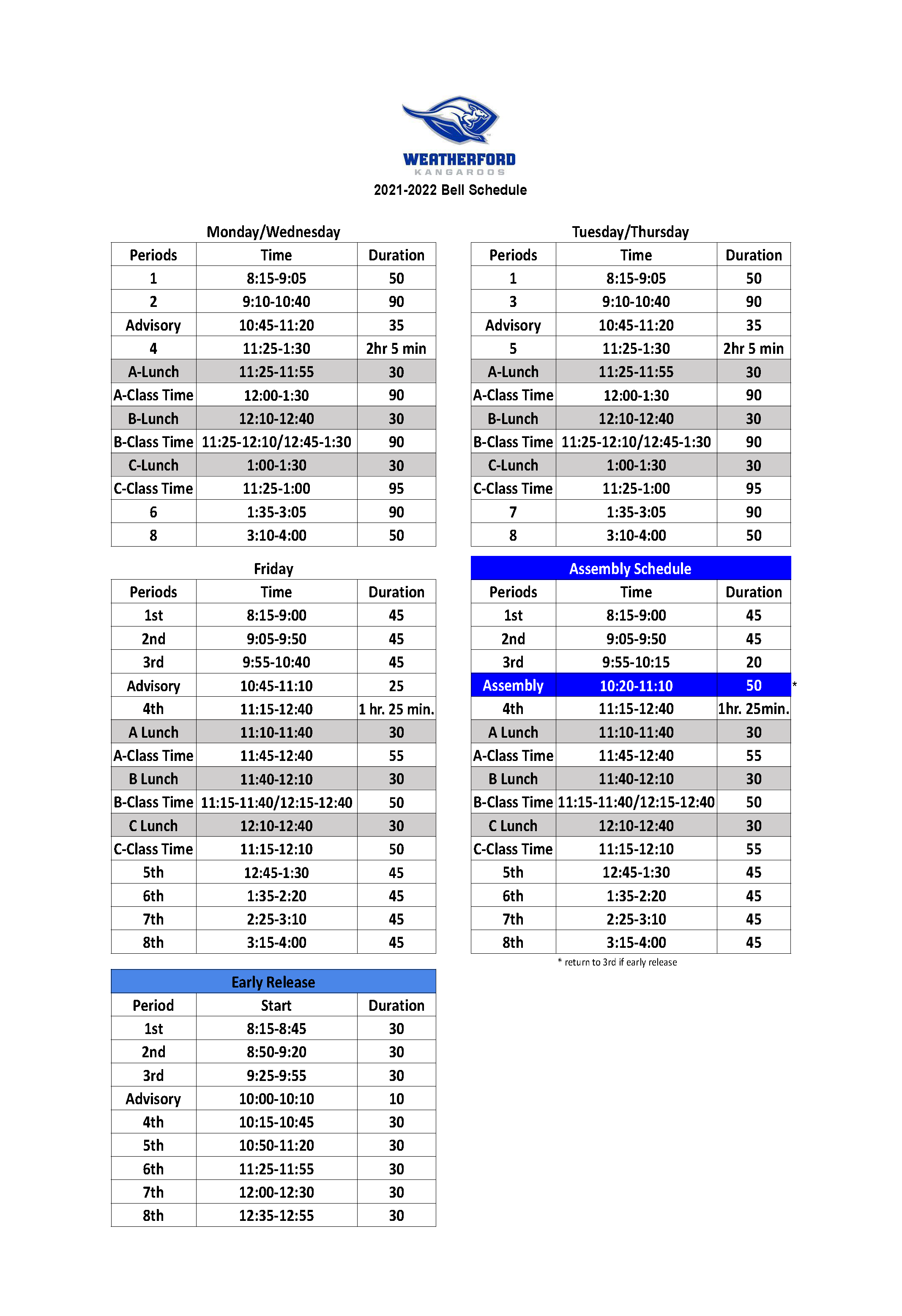 Ninth Grade Center Bell Schedule Bell Schedule Weatherford High Ninth Grade Center Bell Schedule Bell Schedule Weatherford High