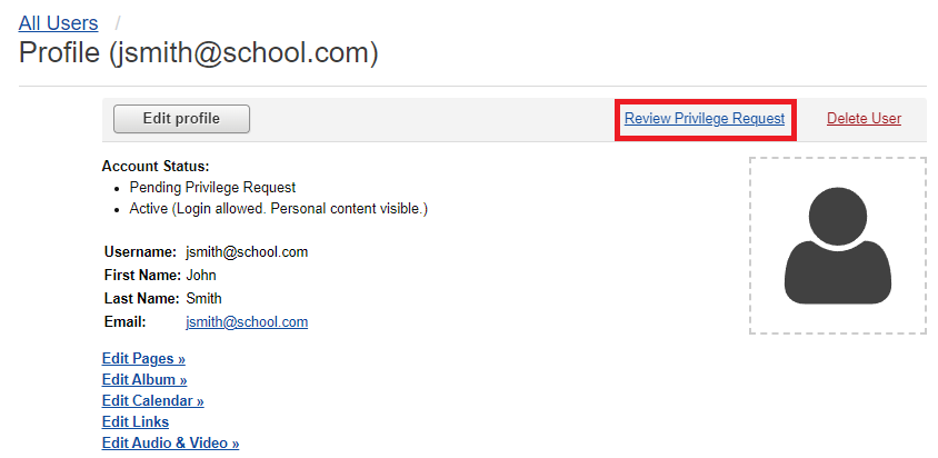 Review Privilege Request - User Management - Edlio Help Center