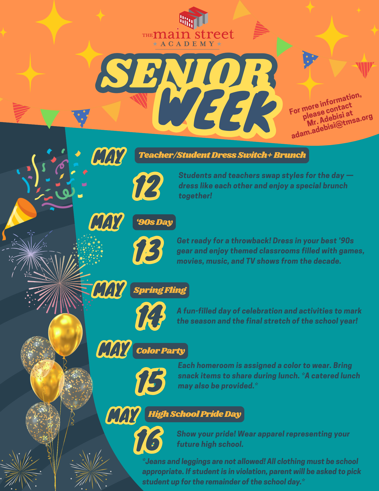Upcoming Senior Week Activities | The Main Street Academy
