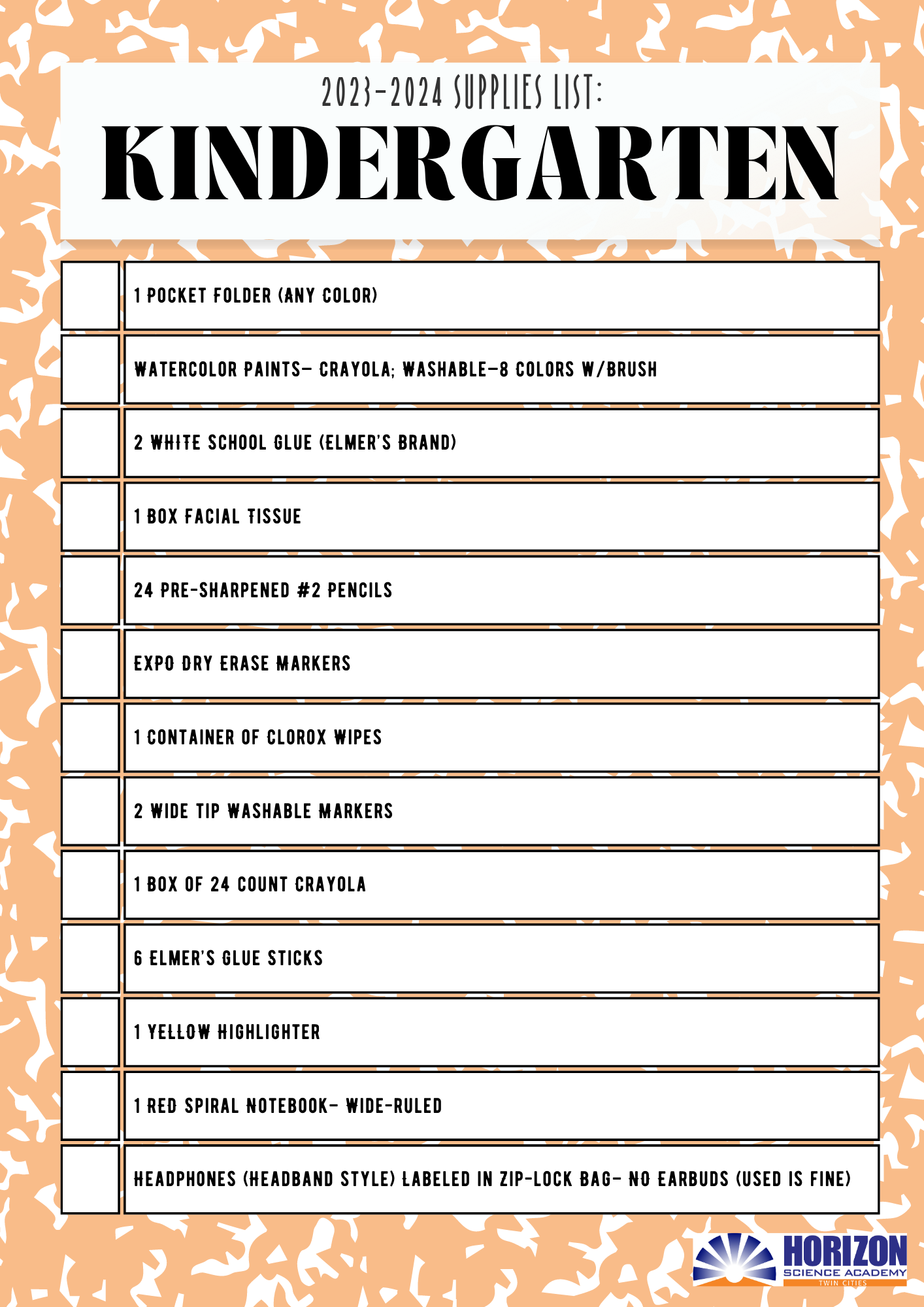 2023 2024 School Supplies List Family Resources Horizon Science