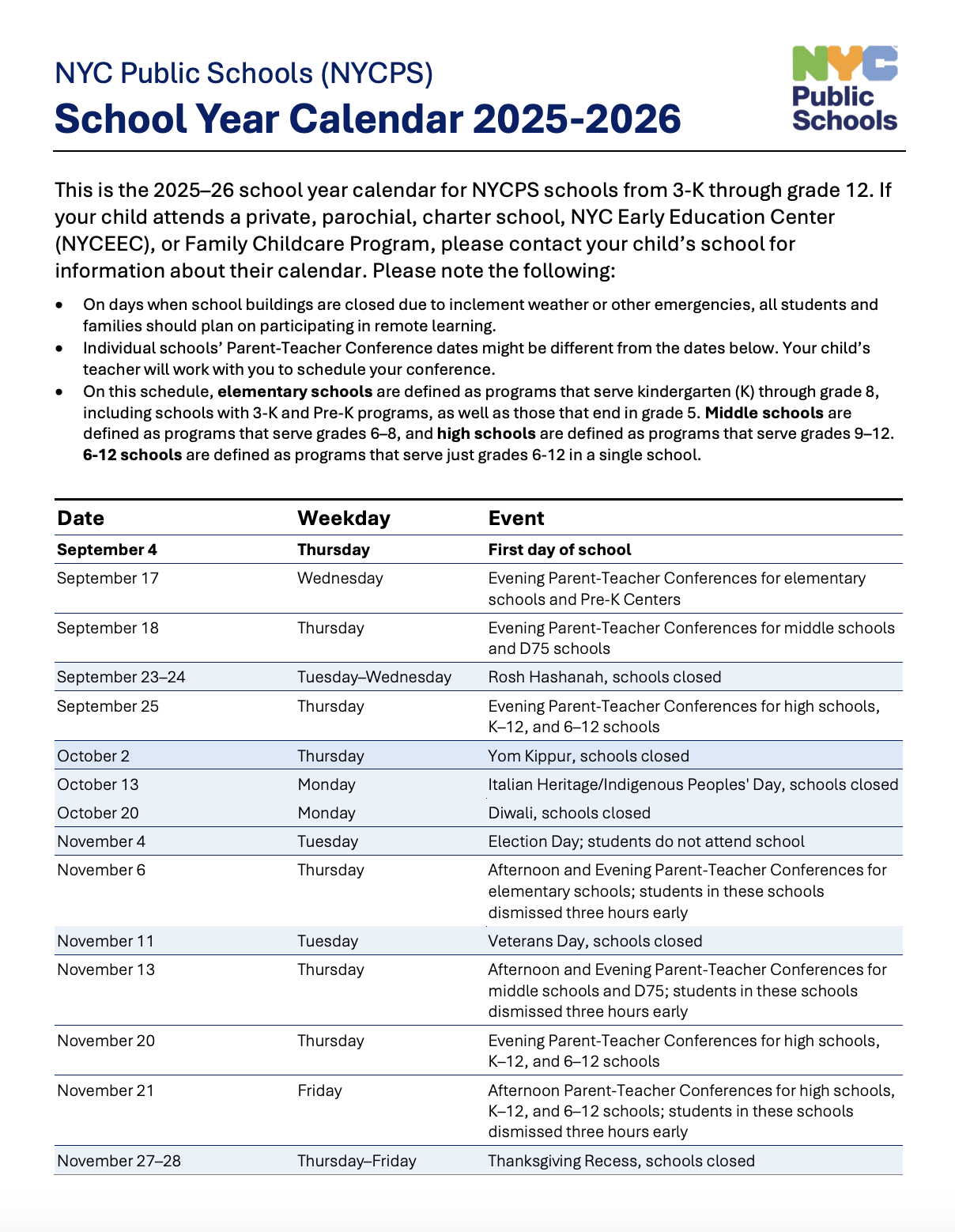 NYCPS Calendar – Calendar – P.S. 132Q The Ralph Bunche School