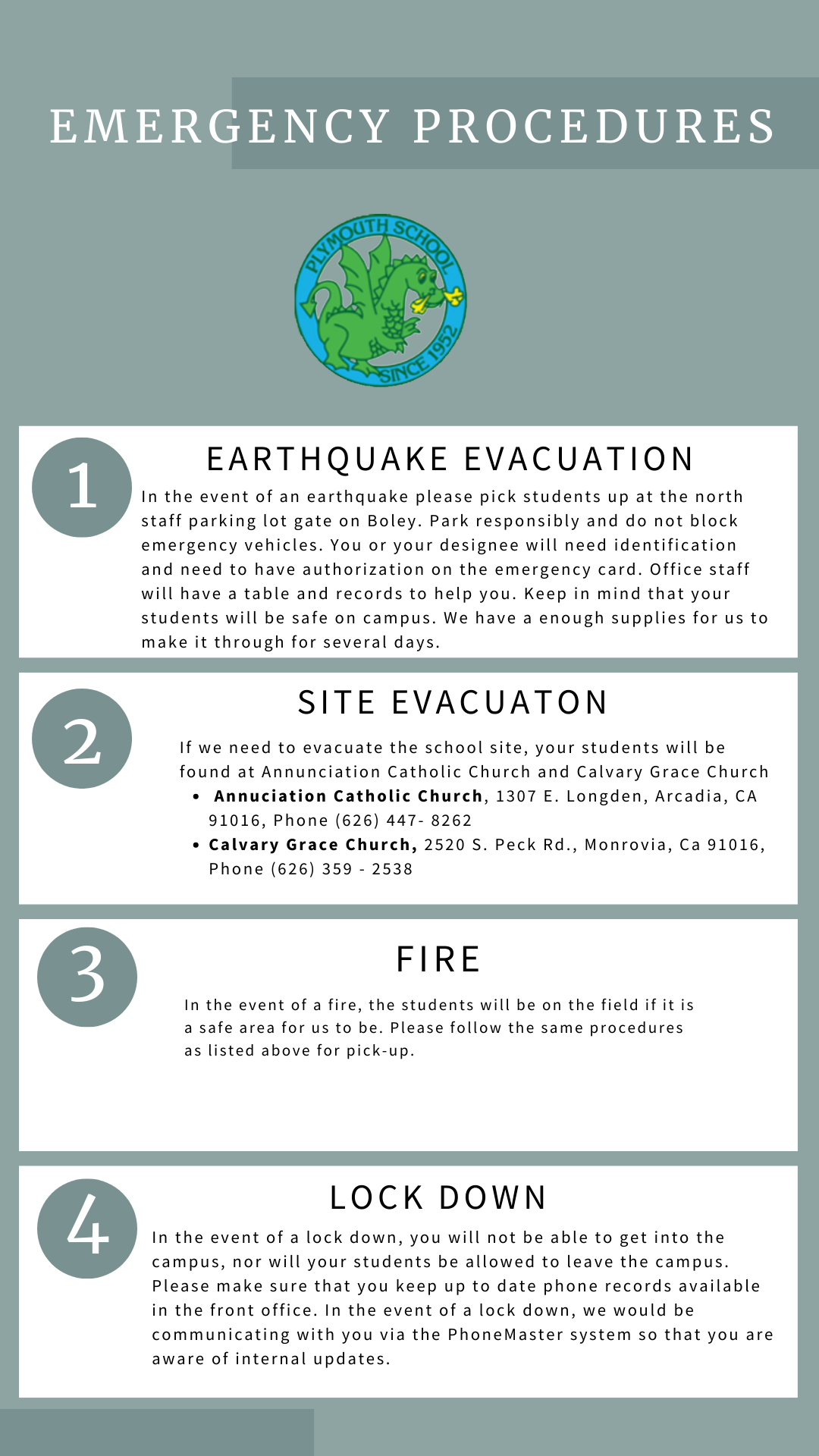 Emergency Procedures – About Us – Plymouth Elementary School