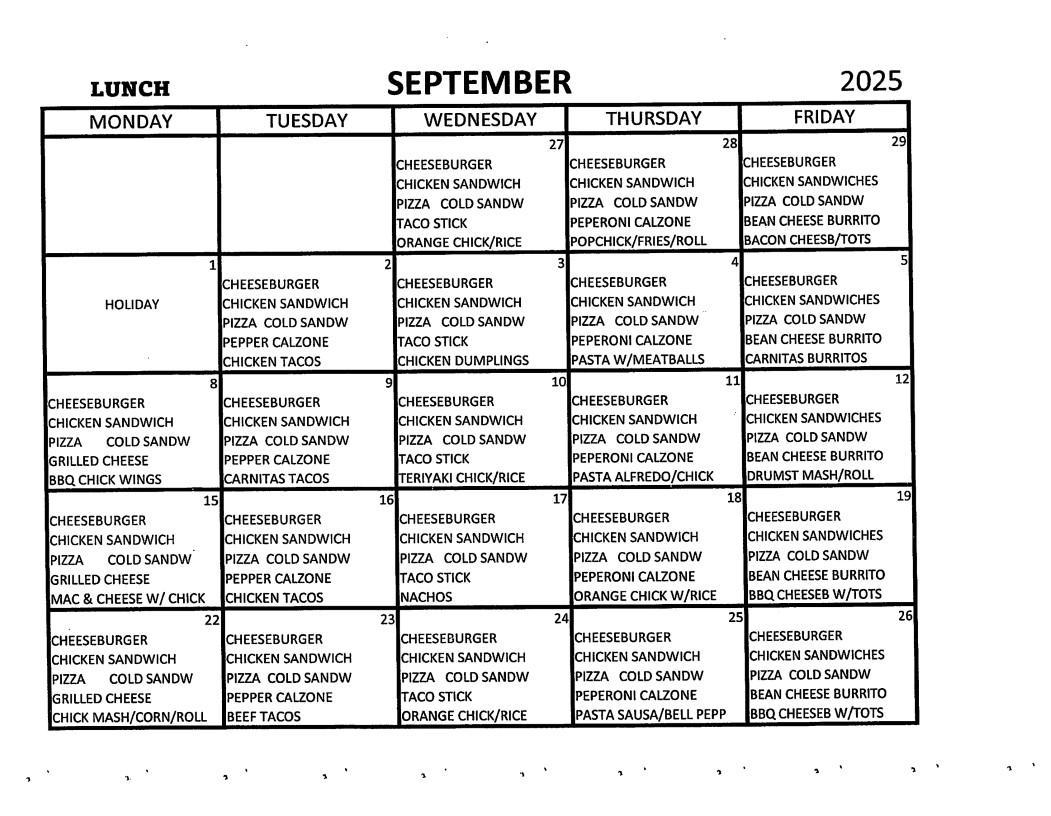 Cafeteria Menu – SAC – Edison High School