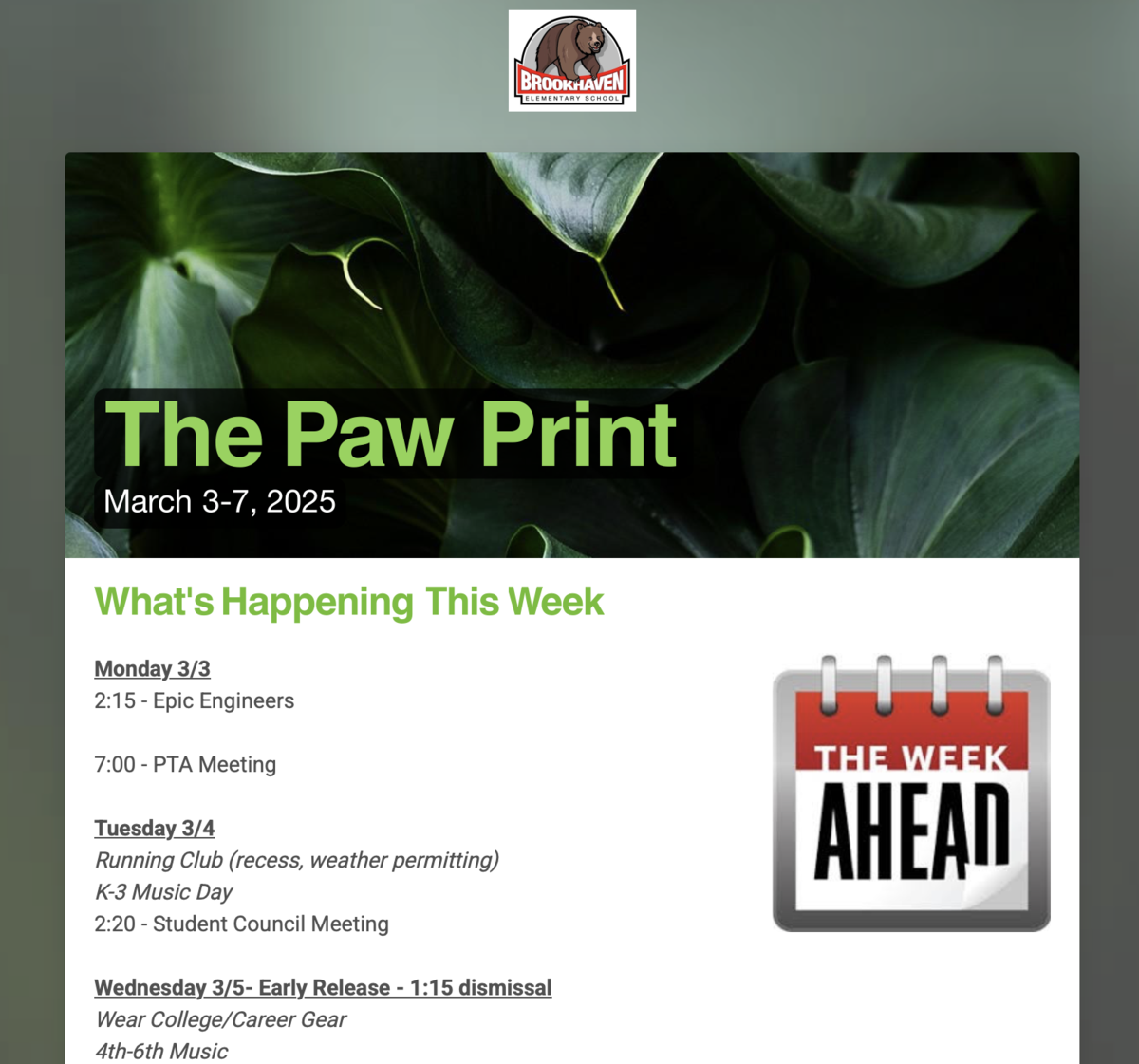 The Paw Print: Week of March 3rd | Brookhaven Elementary School