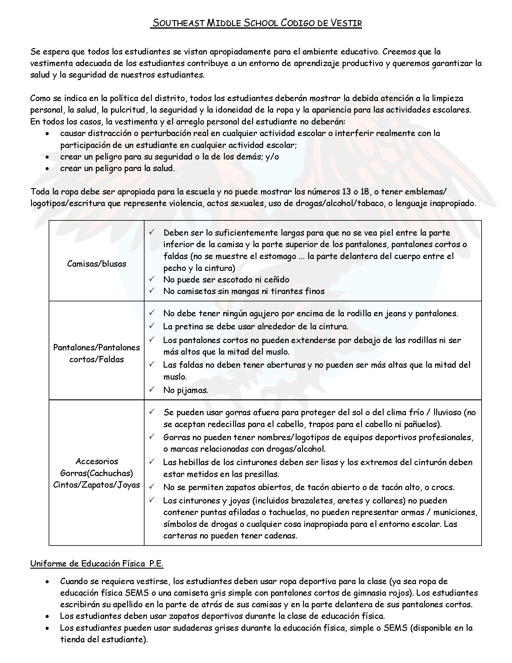 School Policies – Students – Southeast Middle School
