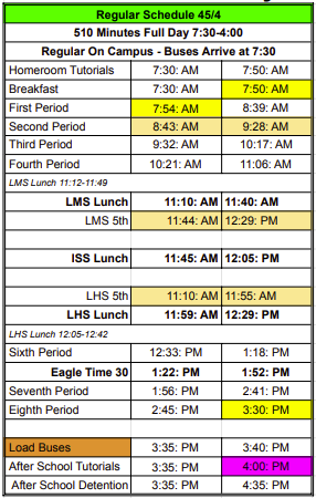 Secondary Bell Schedule – Summer & Back To School 25-26 – Lexington ...