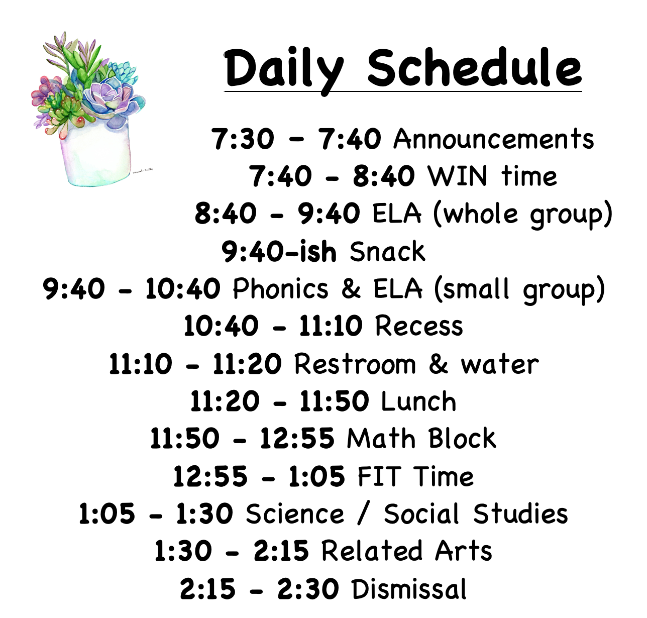 Daily Schedule – Paige Saylors – Christiana Elementary School