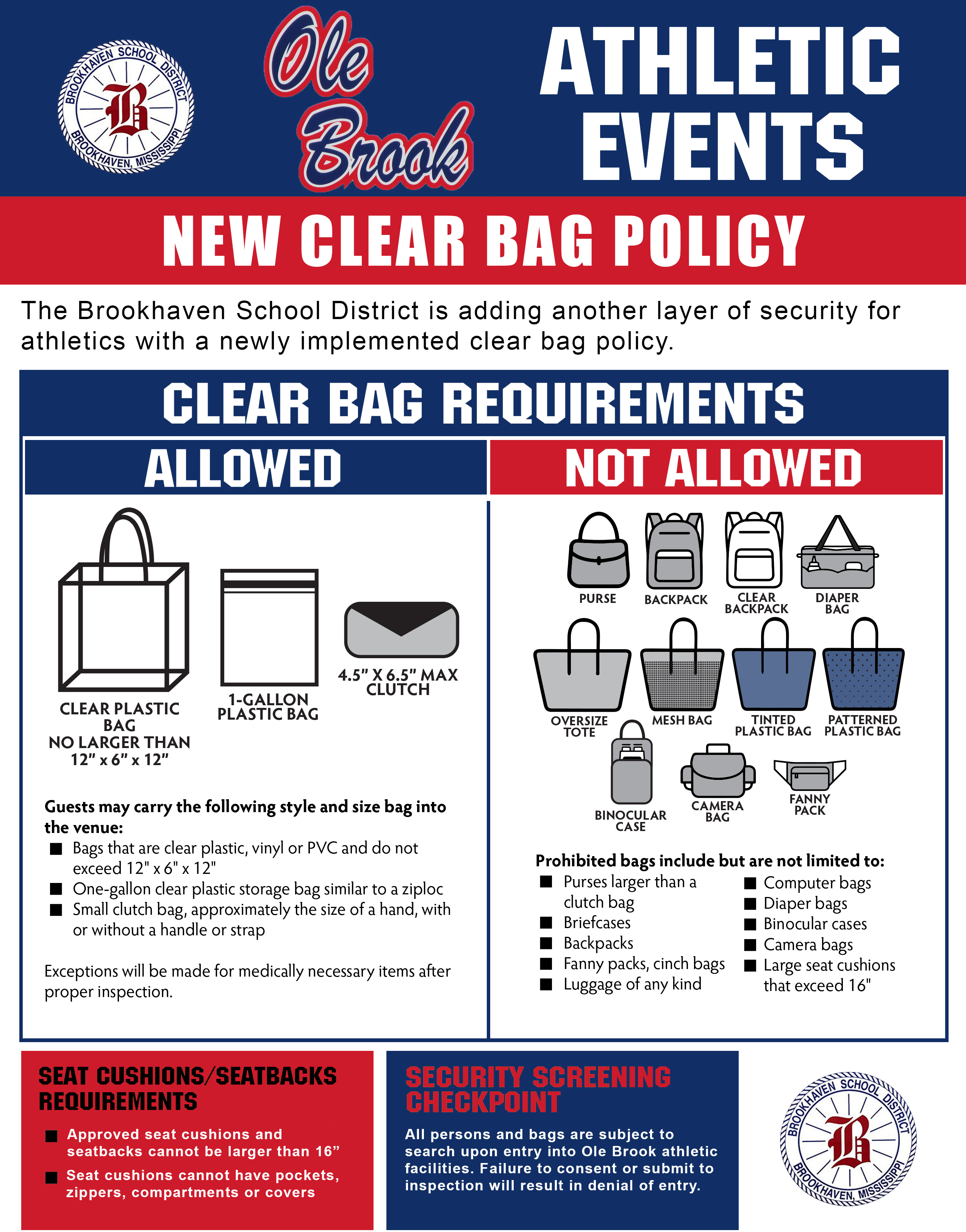 Clear Bag Policy - Athletics - Brookhaven School District