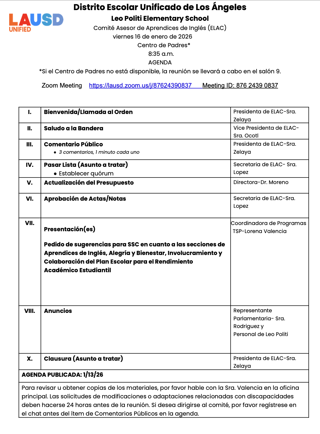 Committees – Parents – Leo Politi Elementary School