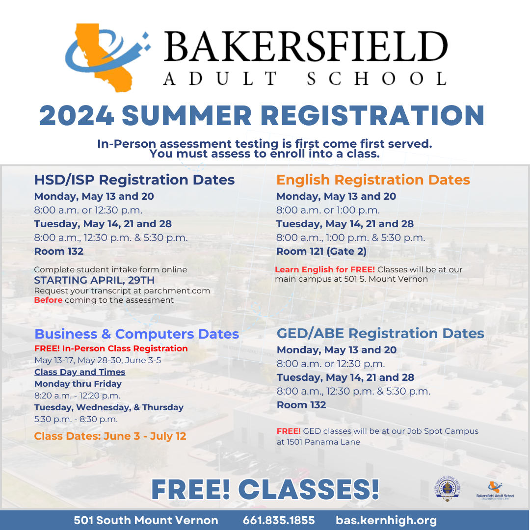 Class Registration | Bakersfield Adult School Program Registration