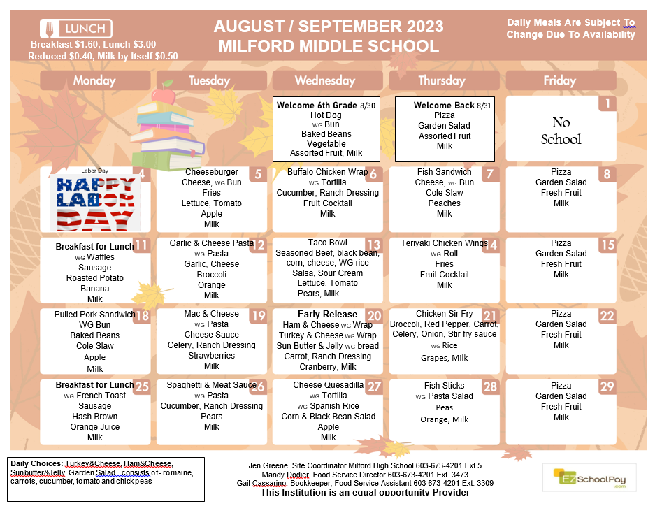 What's for Lunch? - MMS - Milford School District