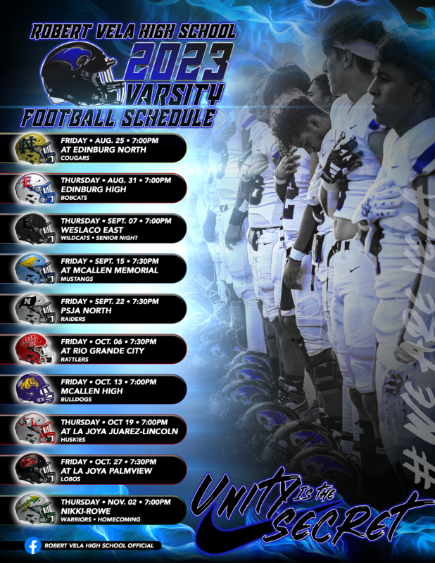 2023 Varsity Football Schedule | Robert Vela High School