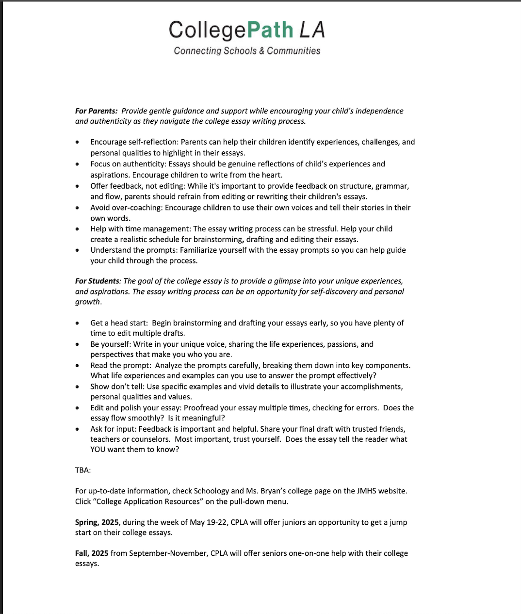 CollegePath LA – College Center – JOHN MARSHALL HIGH SCHOOL