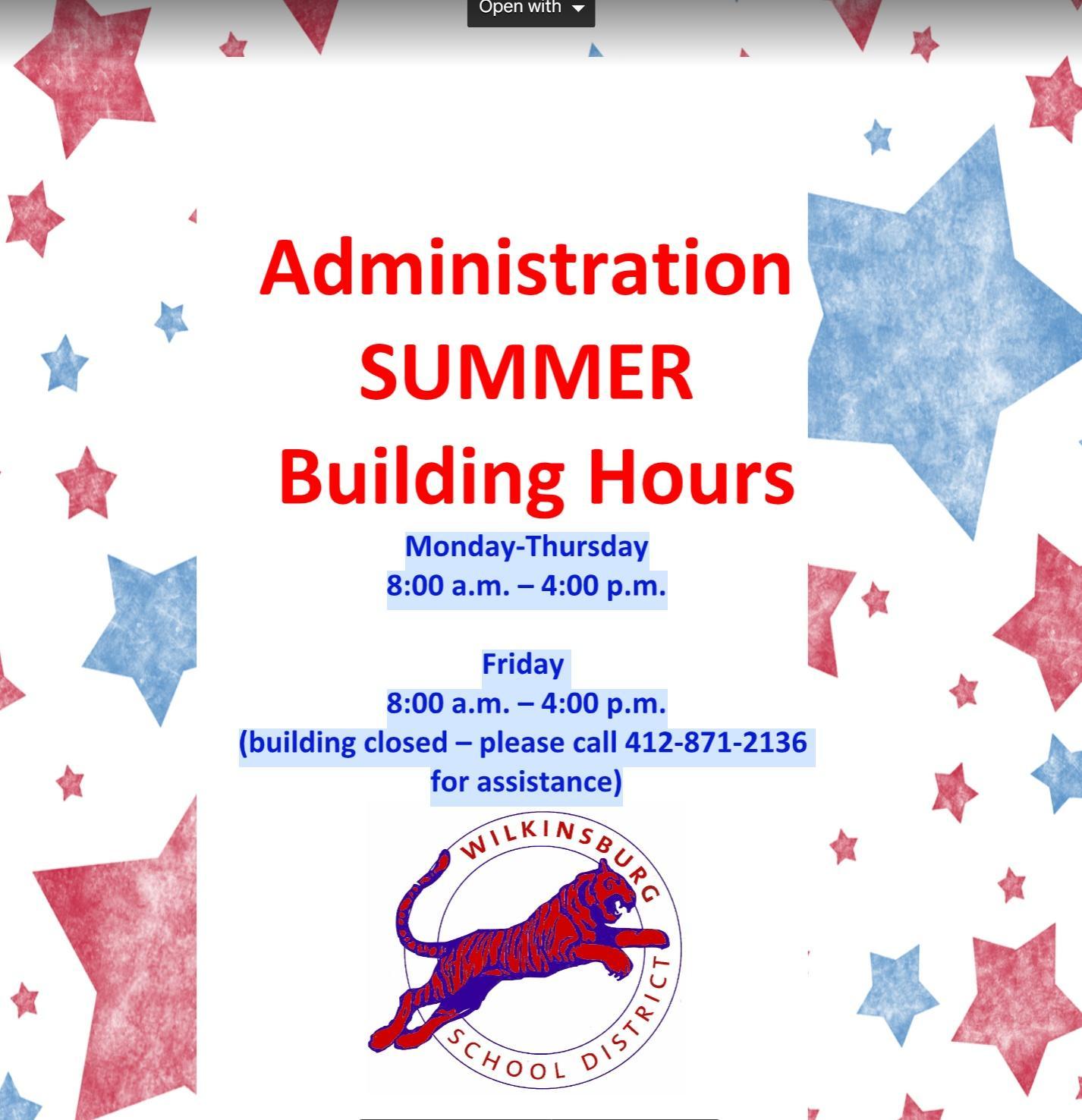 Administrative Offices - Summer Hours | Wilkinsburg School District