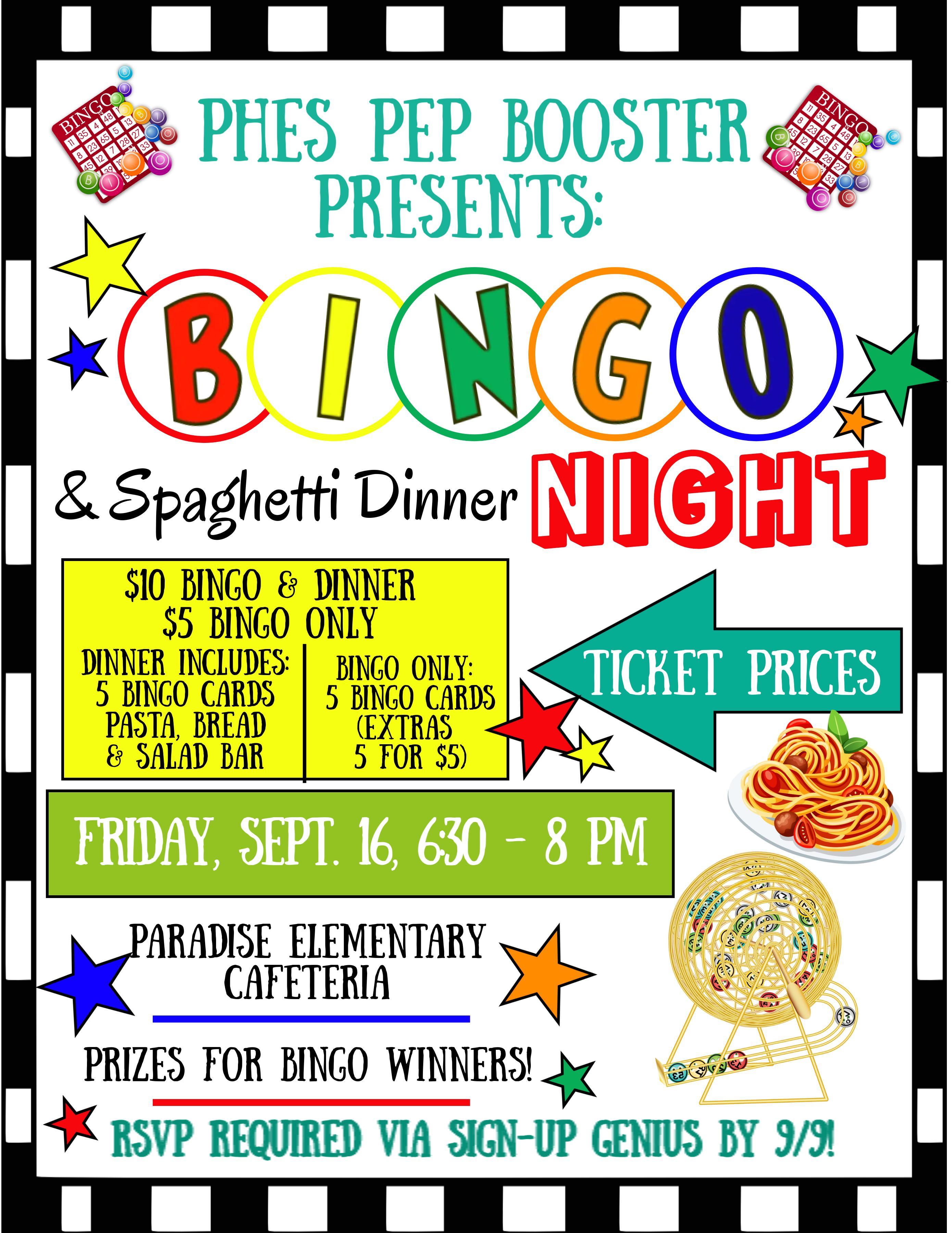 PHES Spaghetti / BINGO Night!! | Paradise Honors Elementary School