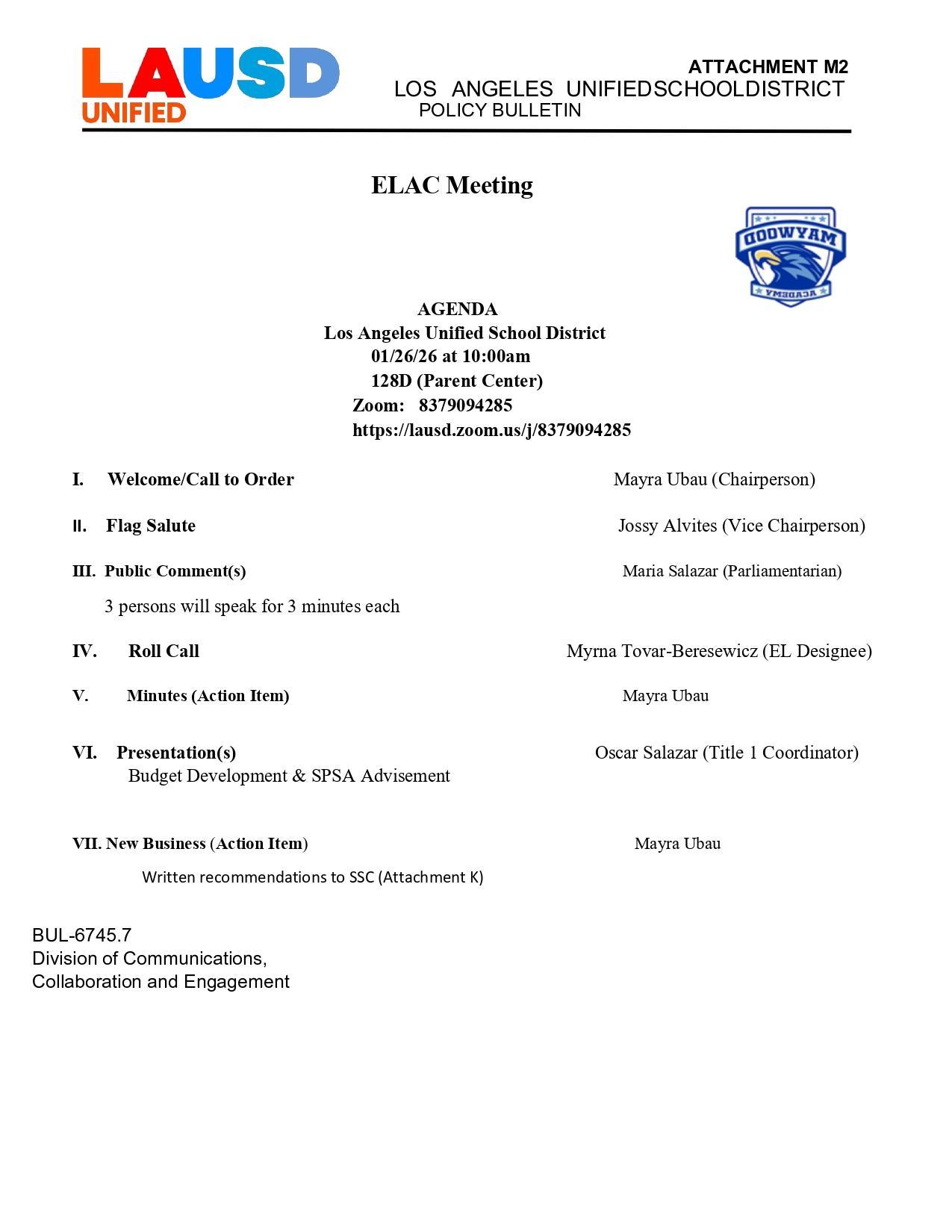 ELAC Meeting – News – Maywood Academy High School
