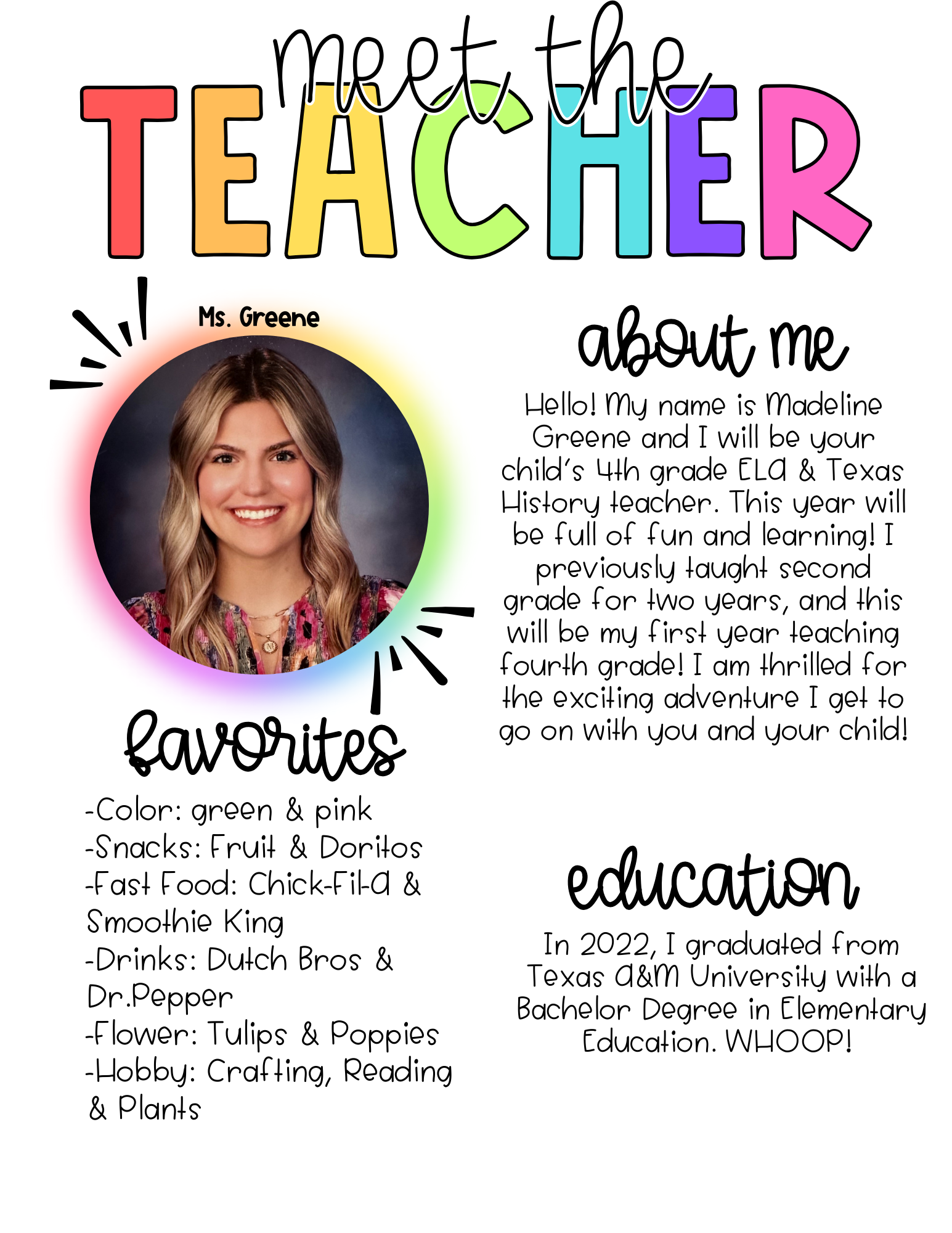 Meet Your Teacher – Madeline Greene – San Jacinto Elementary