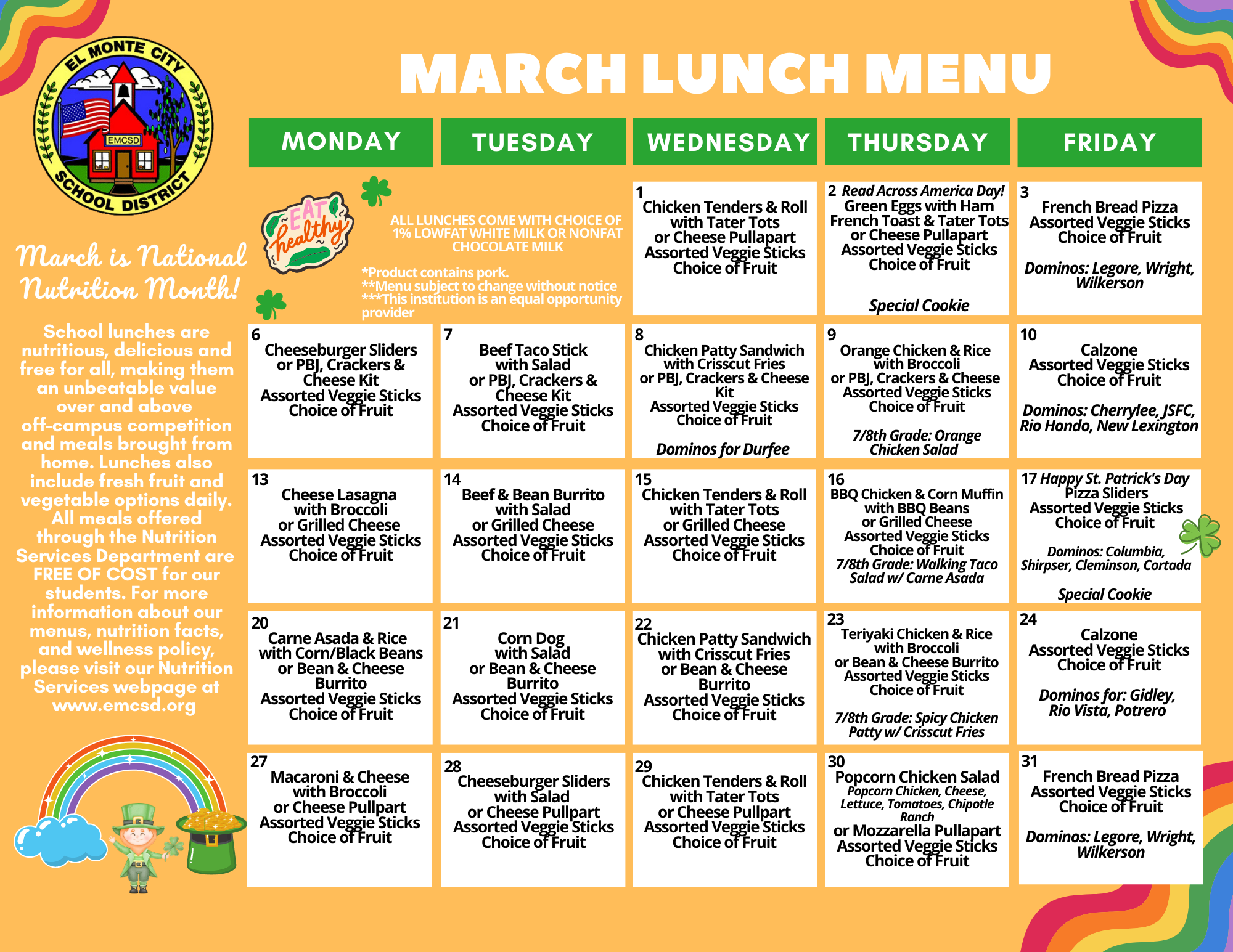 Menus & Meal Programs – Nutrition Services – El Monte City School District