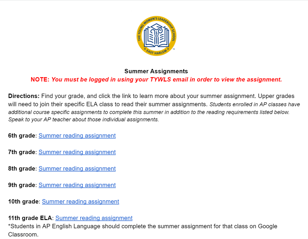 Summer Reading Assignments 2021 – Student Resources – Young Womens Leadership School of East Harlem