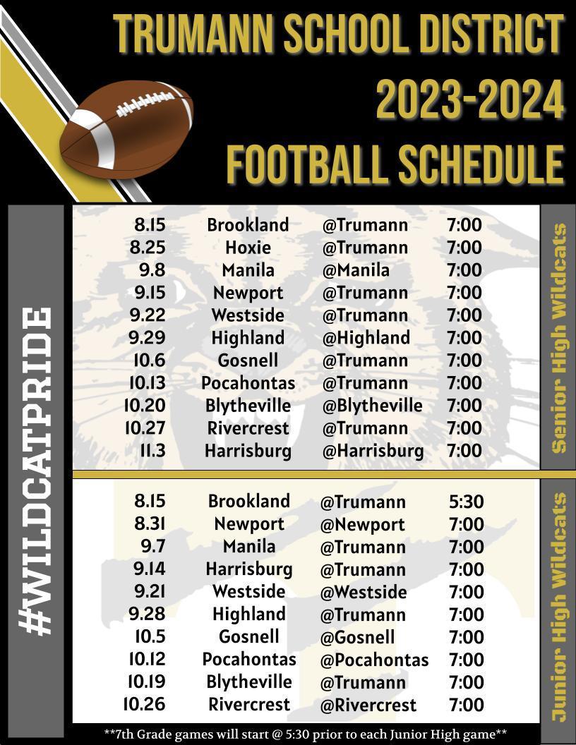Wildcat Football Schedule – Schedules – Trumann School District