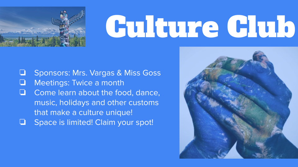 Culture Club – Be involved! Join a club today! – South Davidson Middle ...