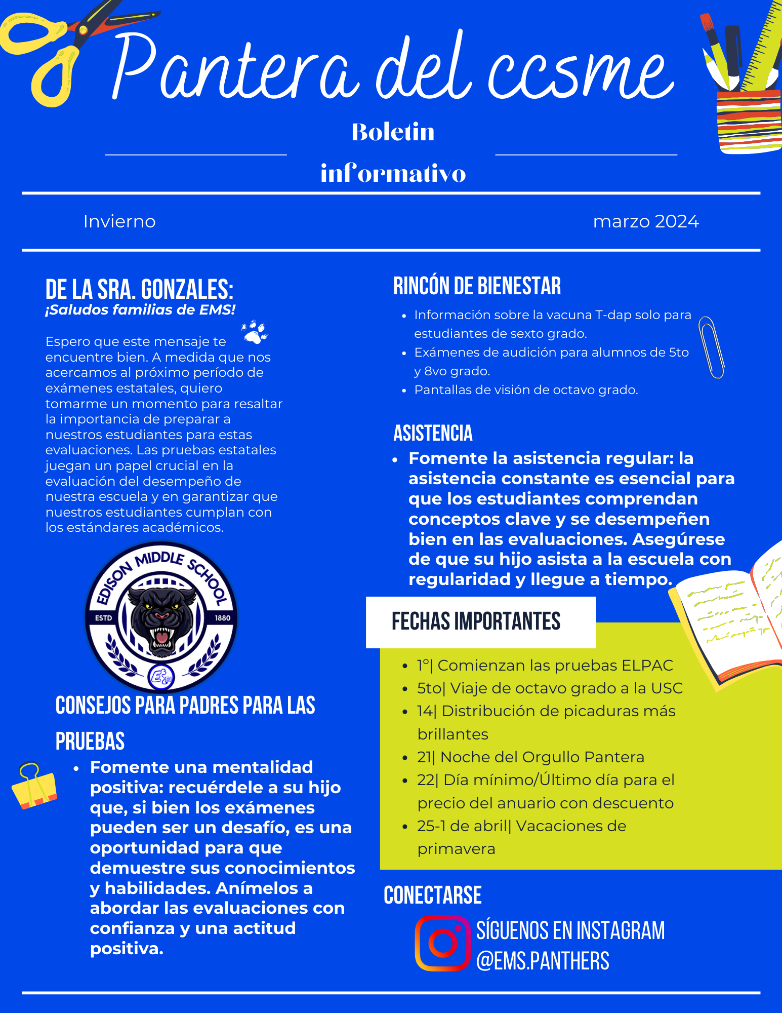 Parent Newsletter - For Parents - Edison Middle School