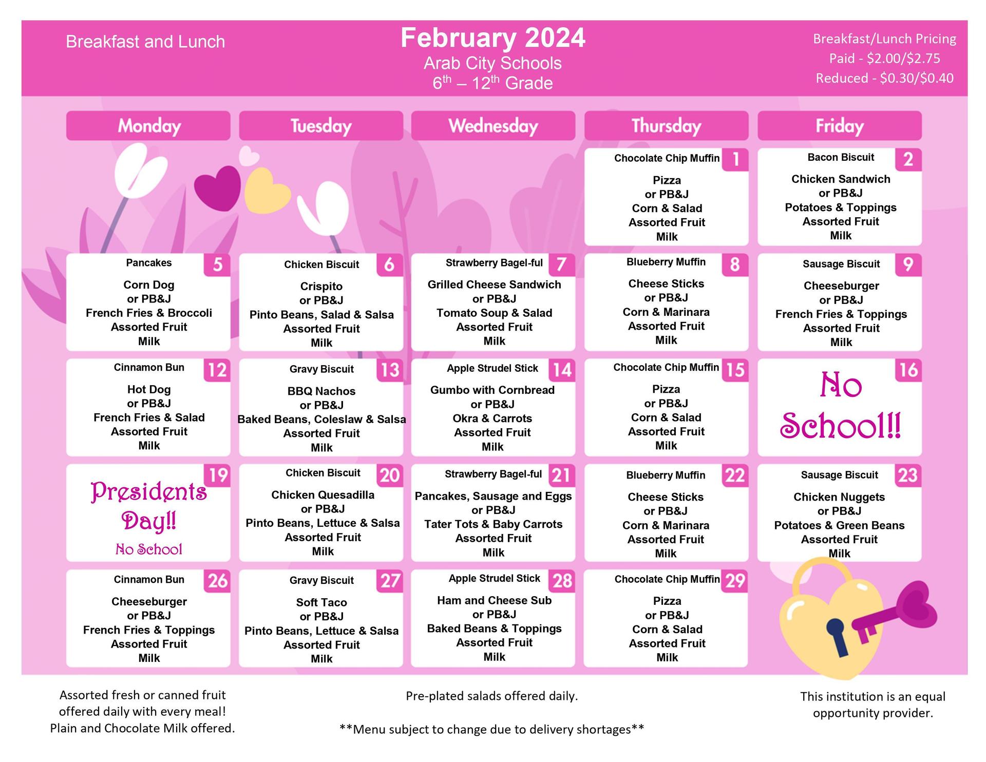 Menus – Child Nutrition Program – Arab City Schools