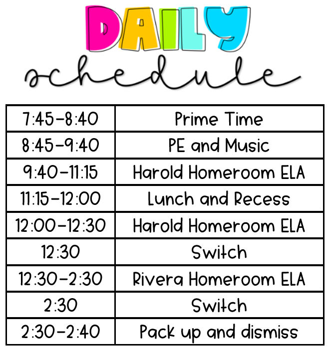 Daily Schedule – Ms. Haley Harold – San Jacinto Elementary