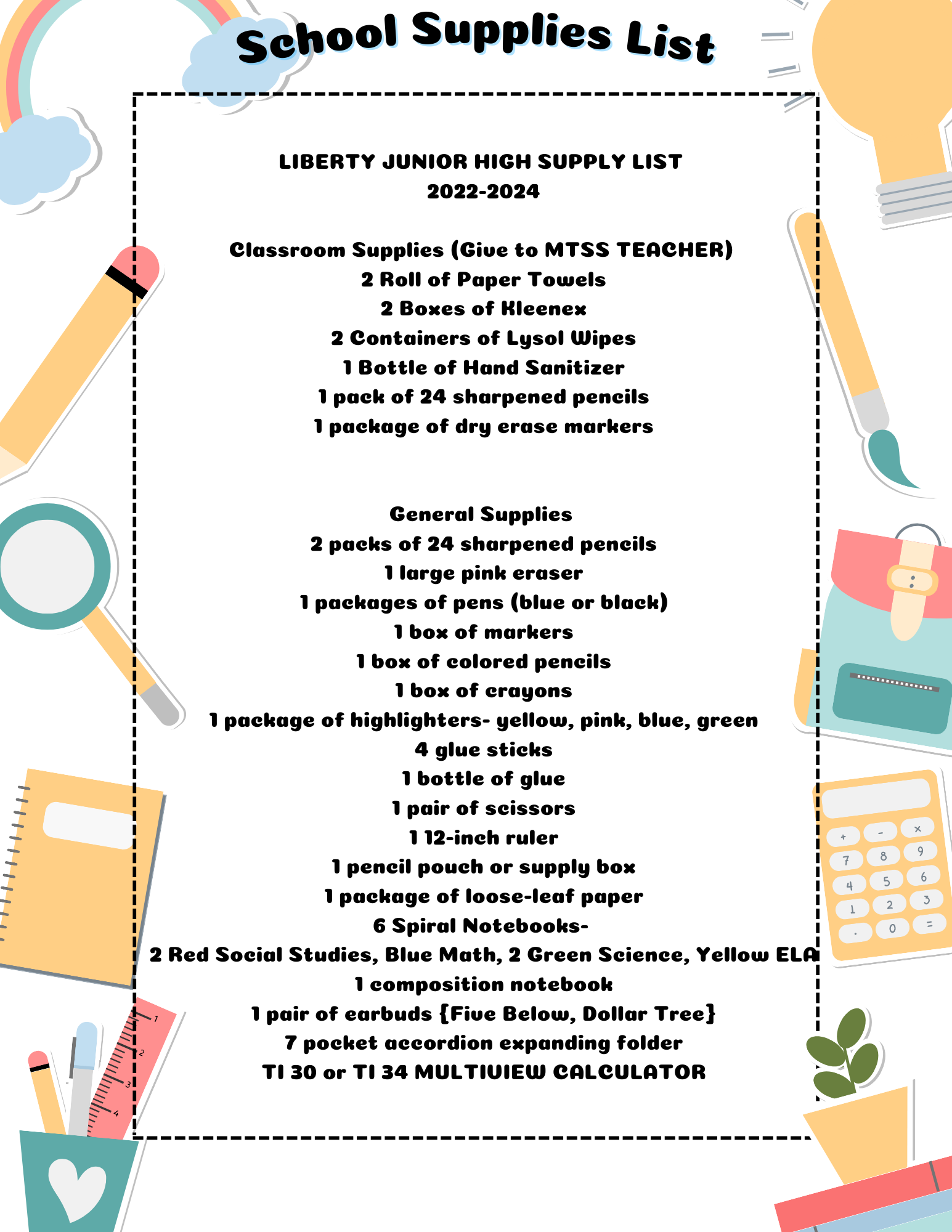 Ghs School Supply List at Inez Smith blog