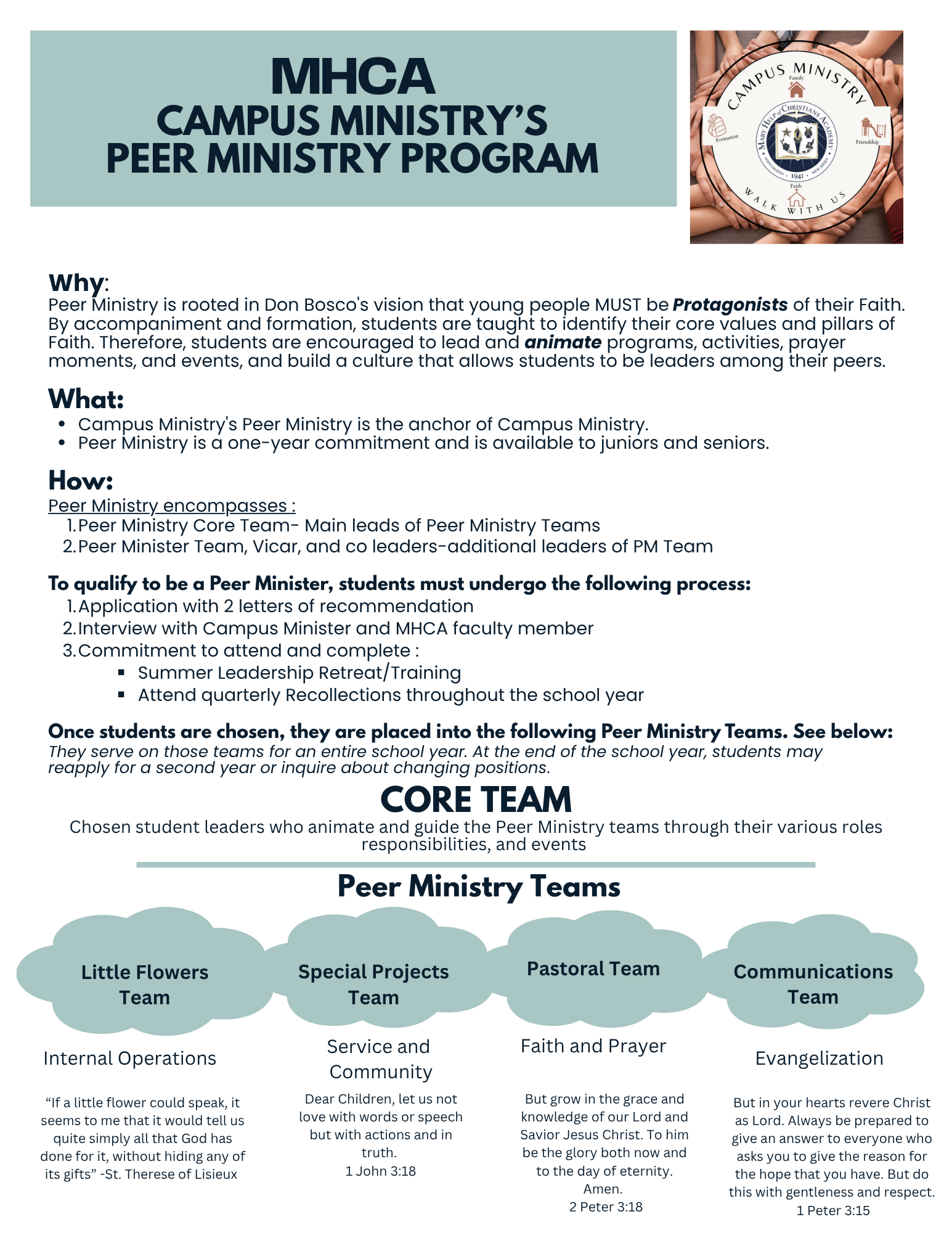 Peer Ministry Program – Campus Ministry – MHC Academy