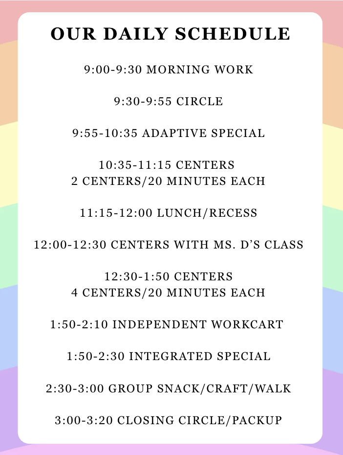 Daily Schedule – Mrs. Maureen Murray – Robertsville Elementary School
