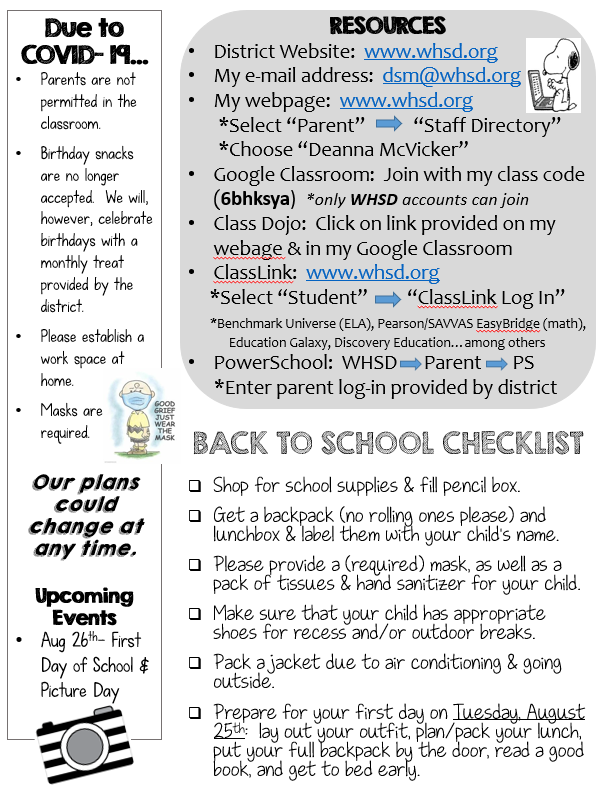 Welcome Back! – Deanna McVicker – Westmont Hilltop School District