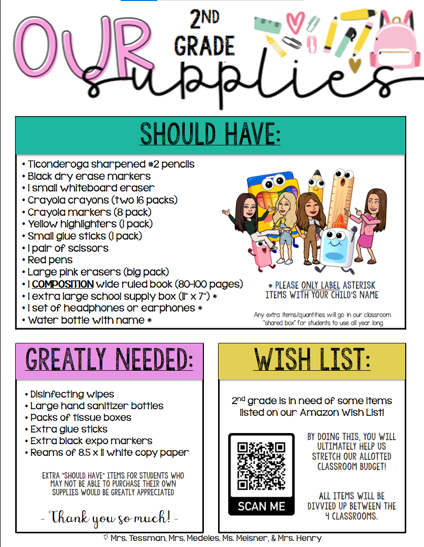 2nd grade supply list – Supply Lists – Stone Creek Elementary School