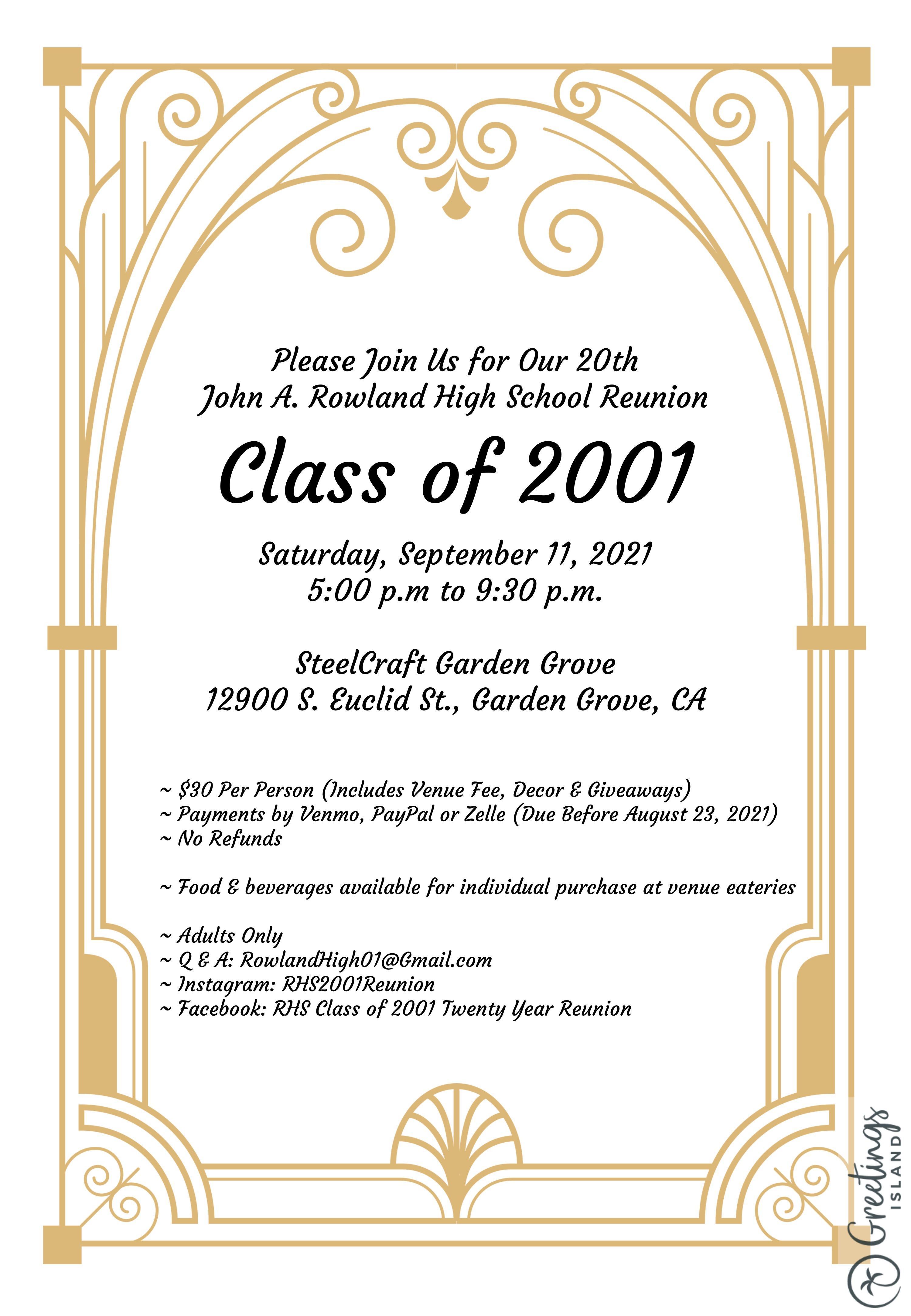 Class of 2001 20th Reunion | Rowland High School