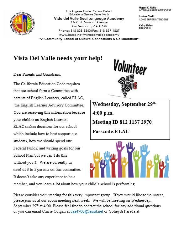 General Information – PARENTS – Vista del Valle Dual Language Academy