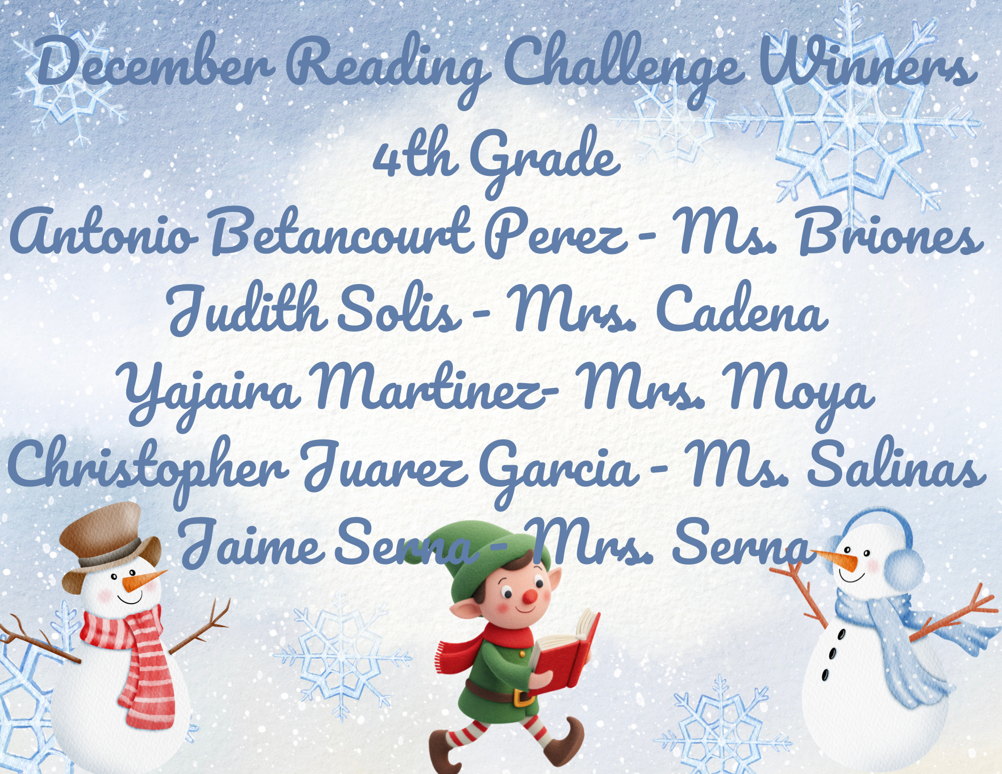 December Reading Challenge Winners – LIBRARY – Eisenhower Elementary
