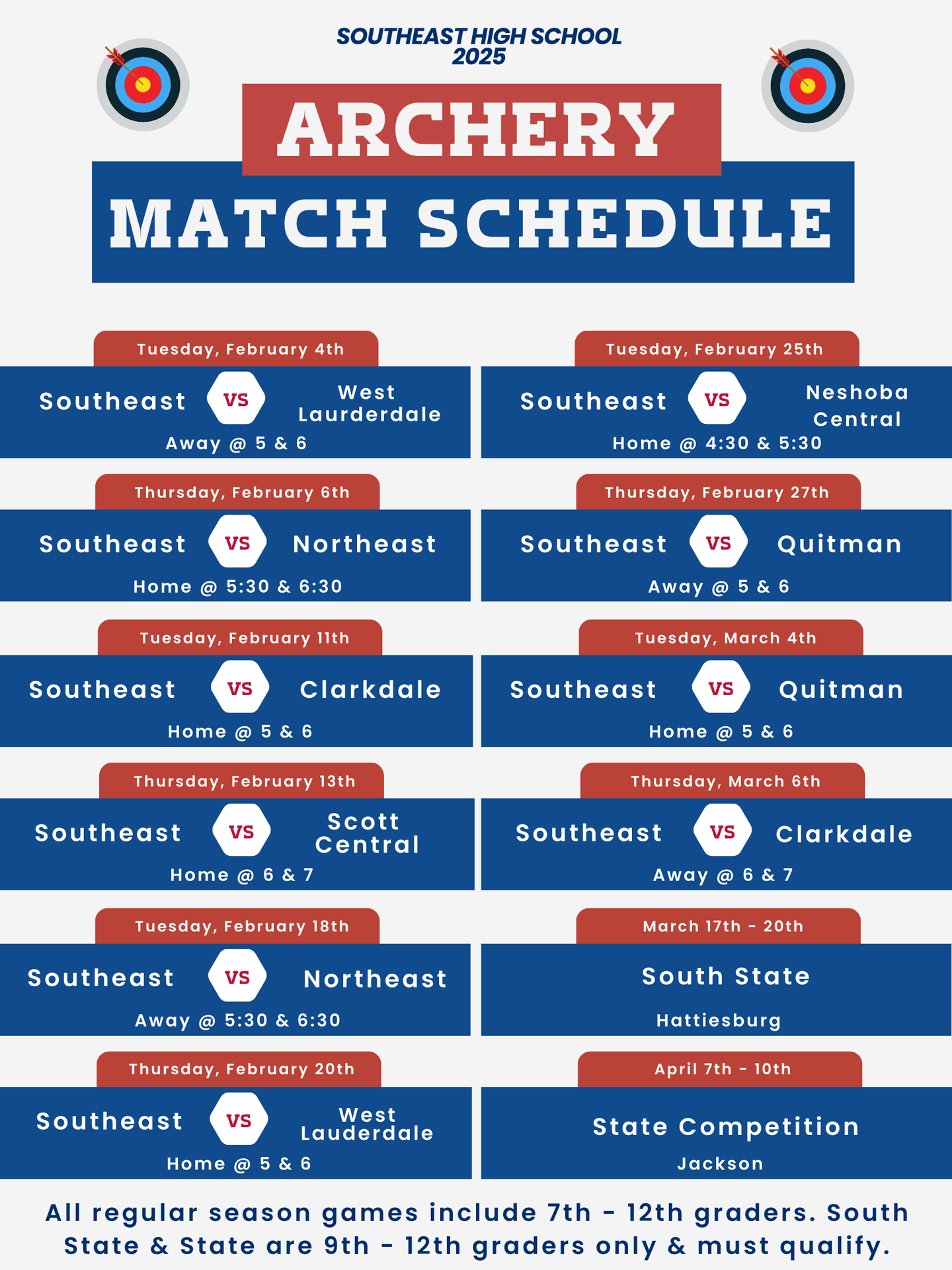 Printable 2025 Schedule – Archery – Southeast Lauderdale High School