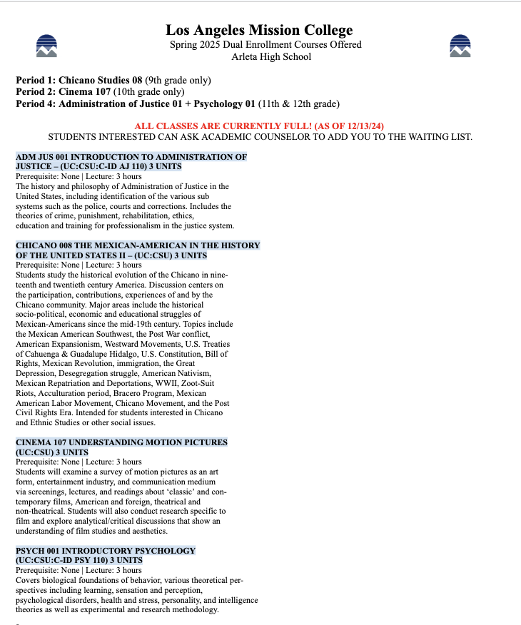 Dual Enrollment – College Center – Arleta High School