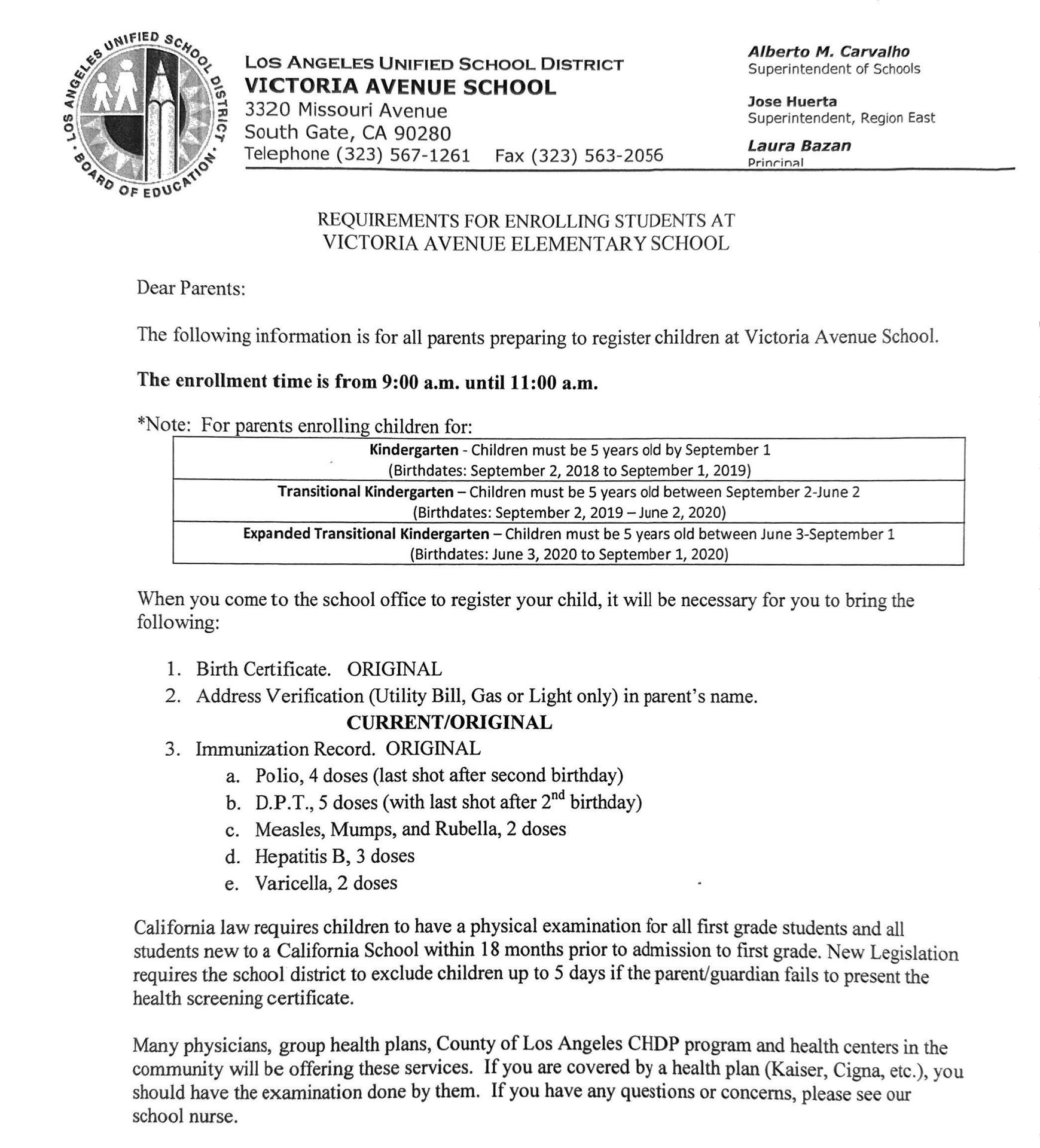 Enrollment at Victoria Avenue – Parents – Victoria Avenue Elementary